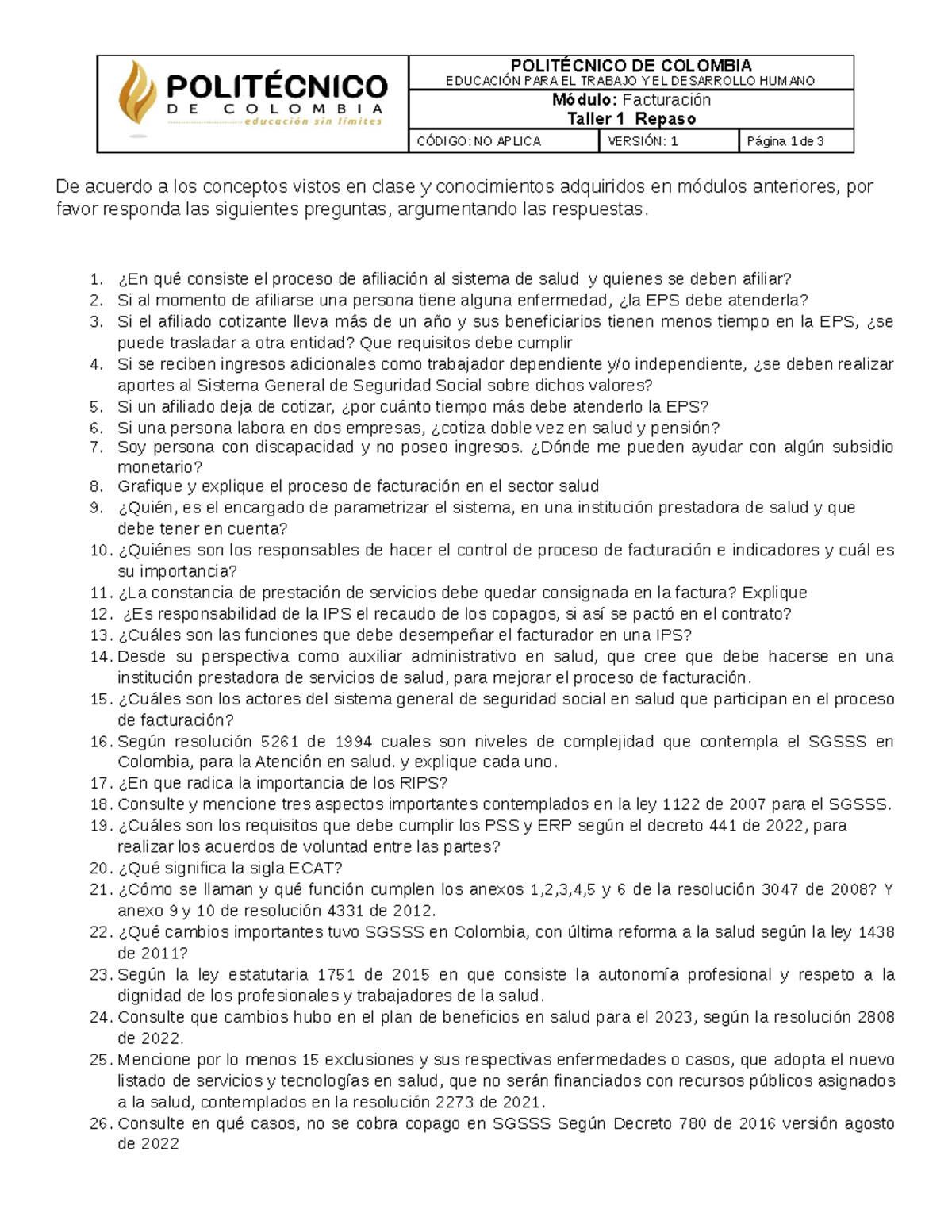 Taller 1 - sjjsjd - POLITÉCNICO DE COLOMBIA EDUCACIÓN PARA EL TRABAJO Y ...