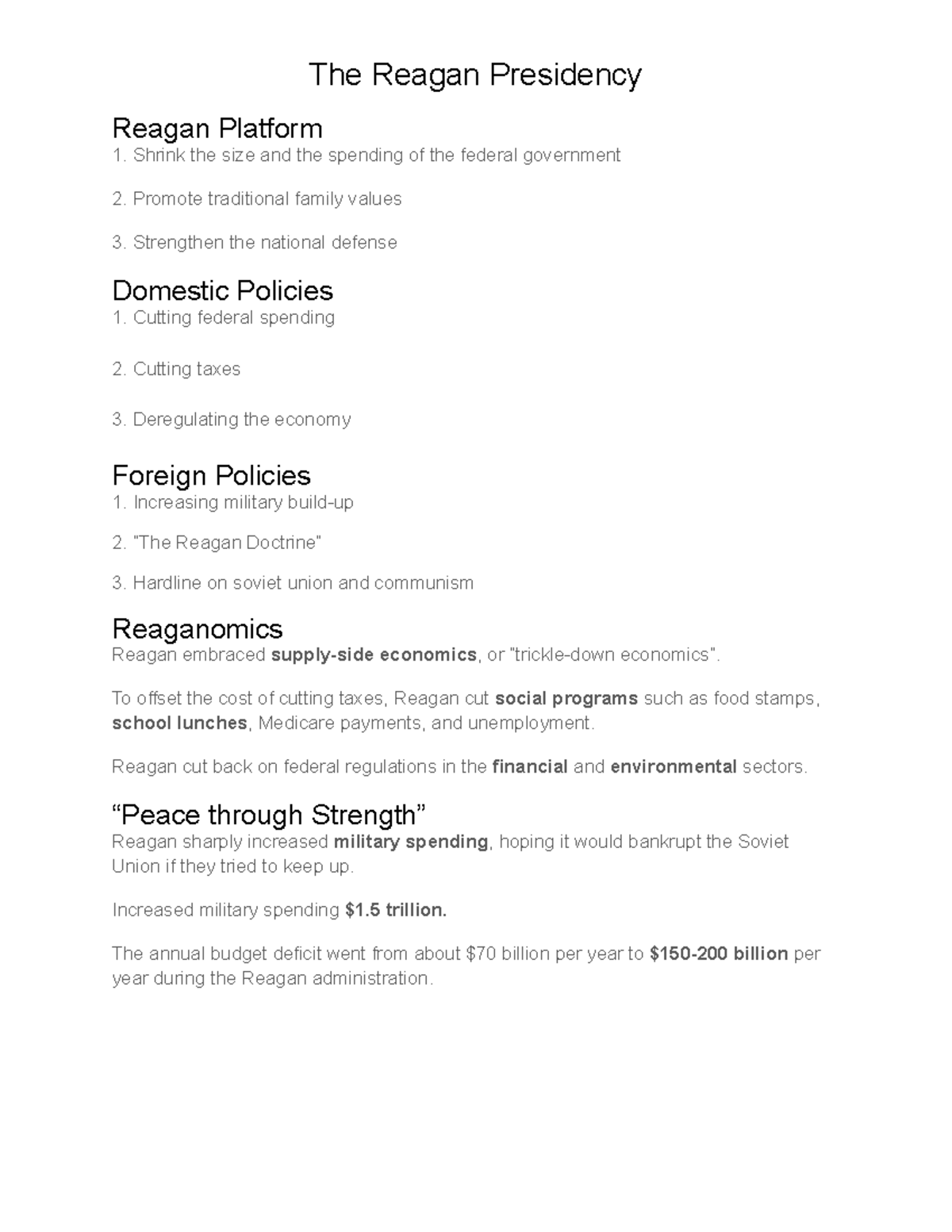 The Reagan Presidency Guided Reading - The Reagan Presidency Reagan ...