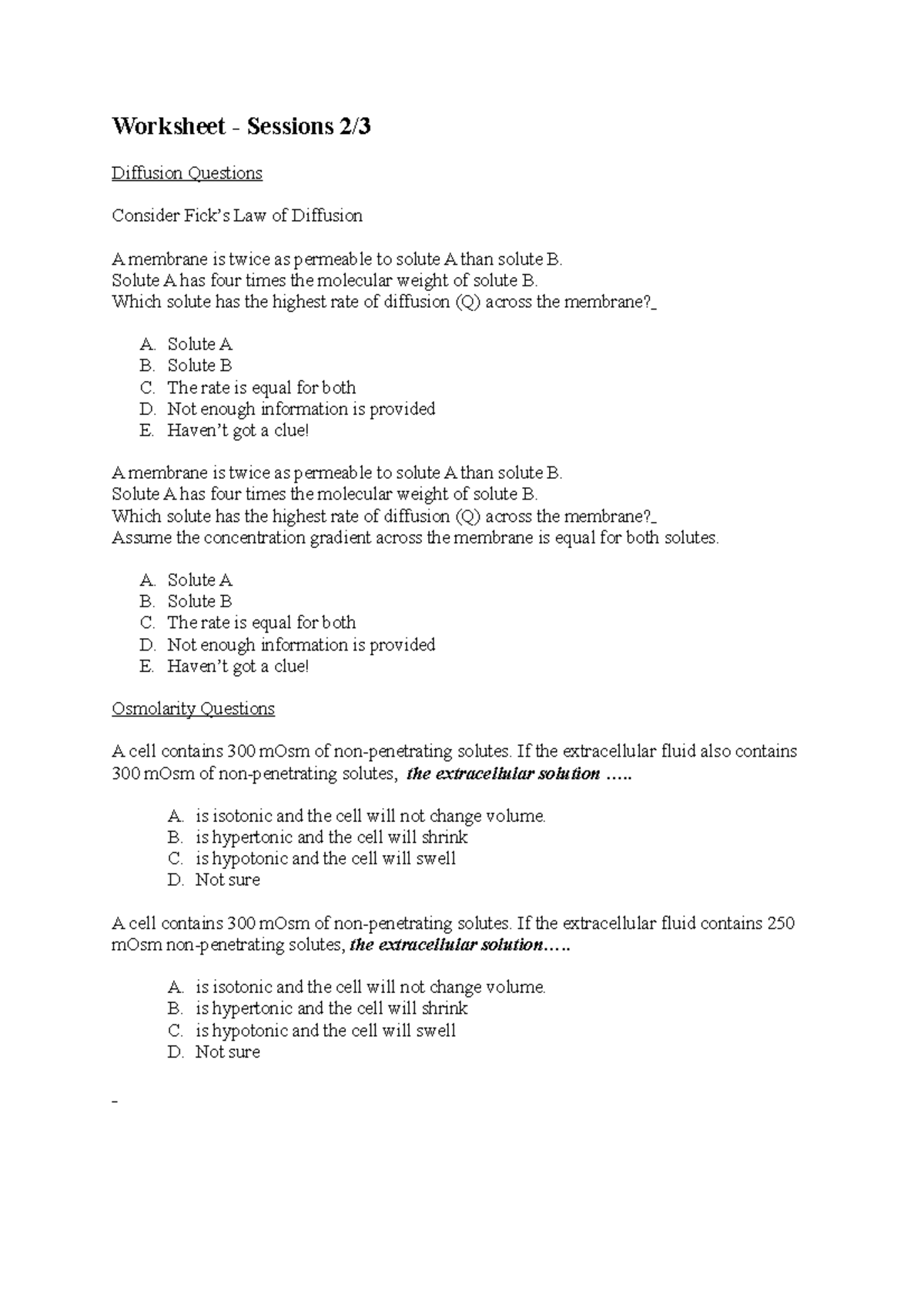 Diffusion and Osmolarity Questions - Studocu