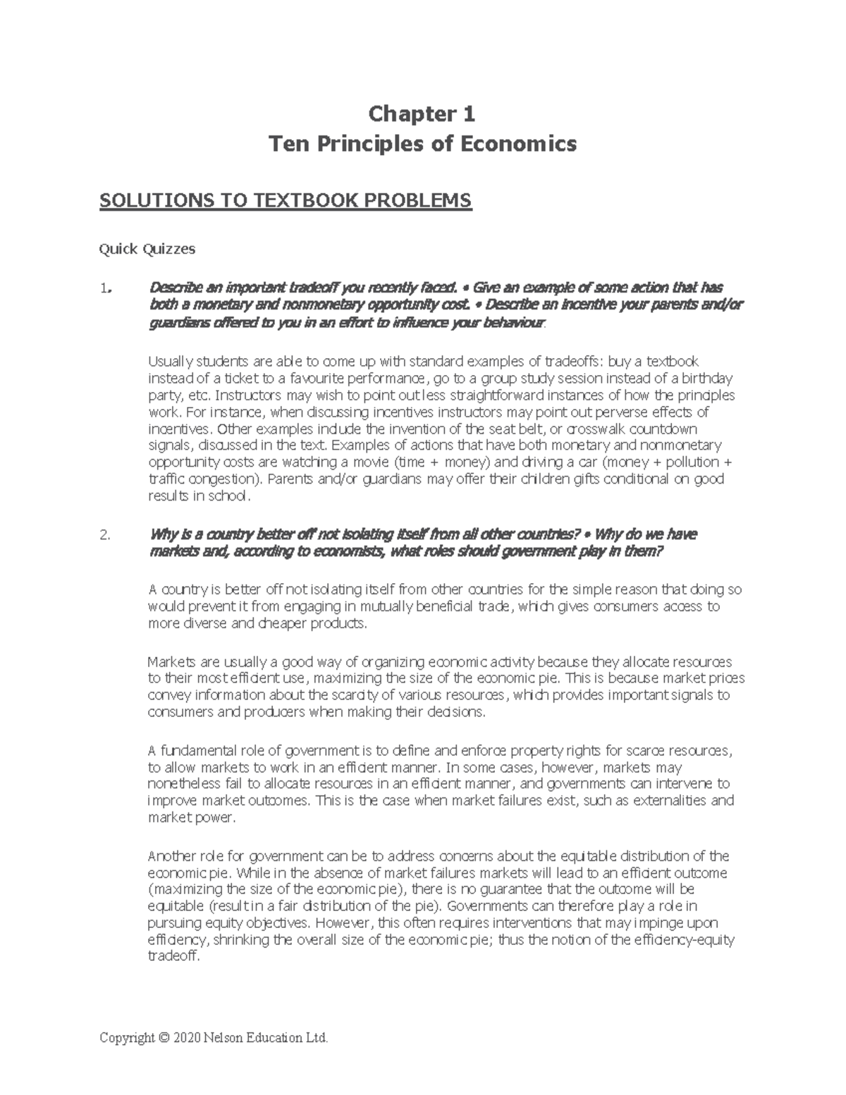 EC140 OC - Chapter 1 Solutions - Chapter 1 Ten Principles of Economics ...