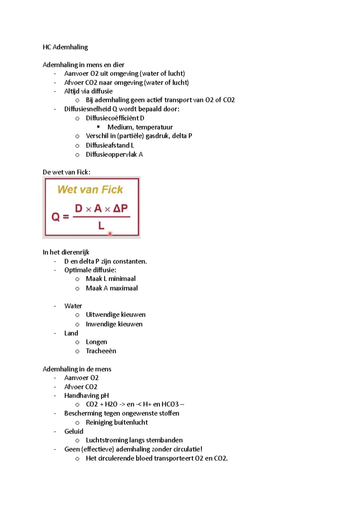 Ademhaling Aantekeningen Hoorcollege Hc Ademhaling Ademhaling In