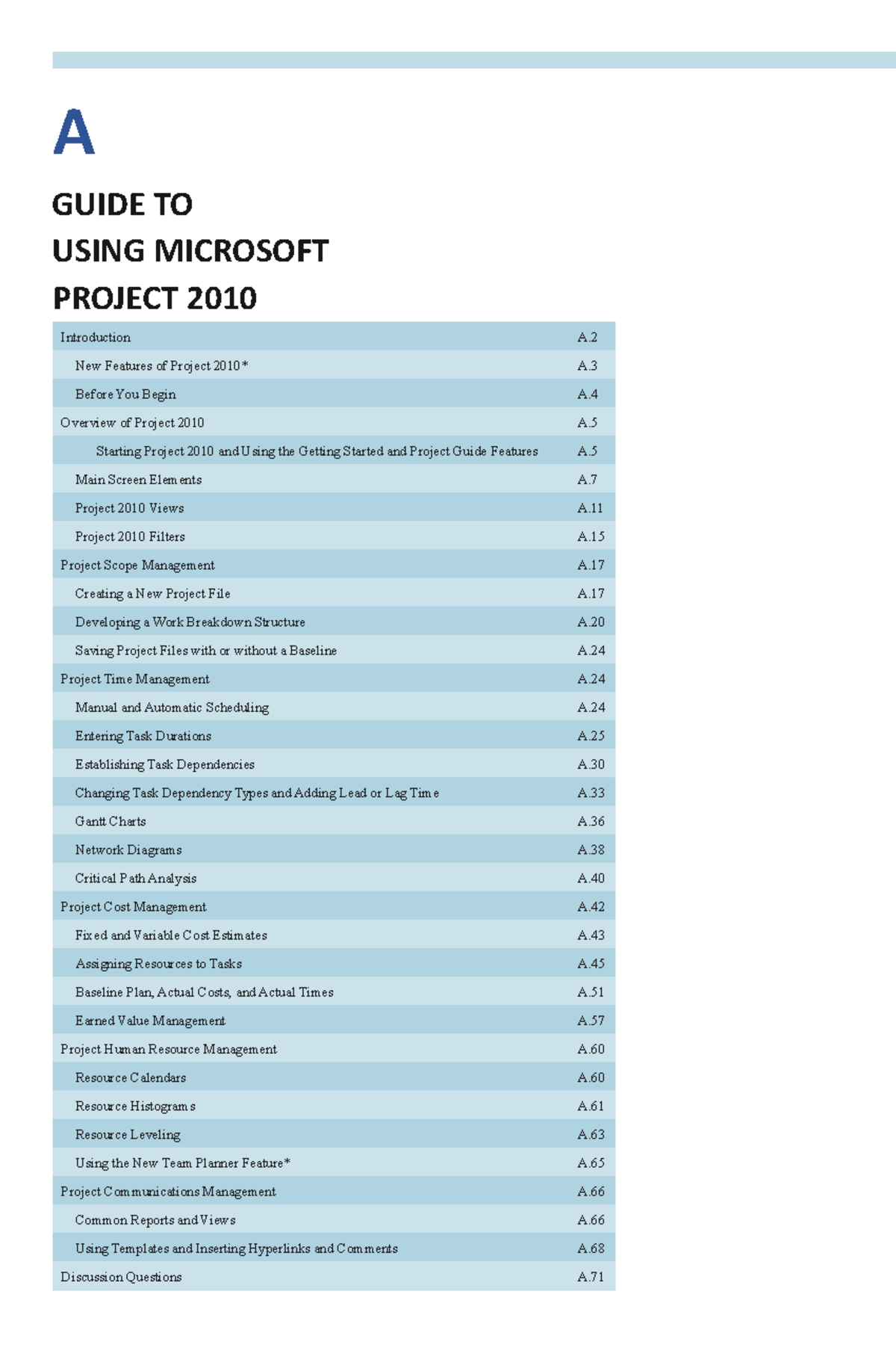 Guide To Using Microsoft Project 2010 A Guide To Project Using