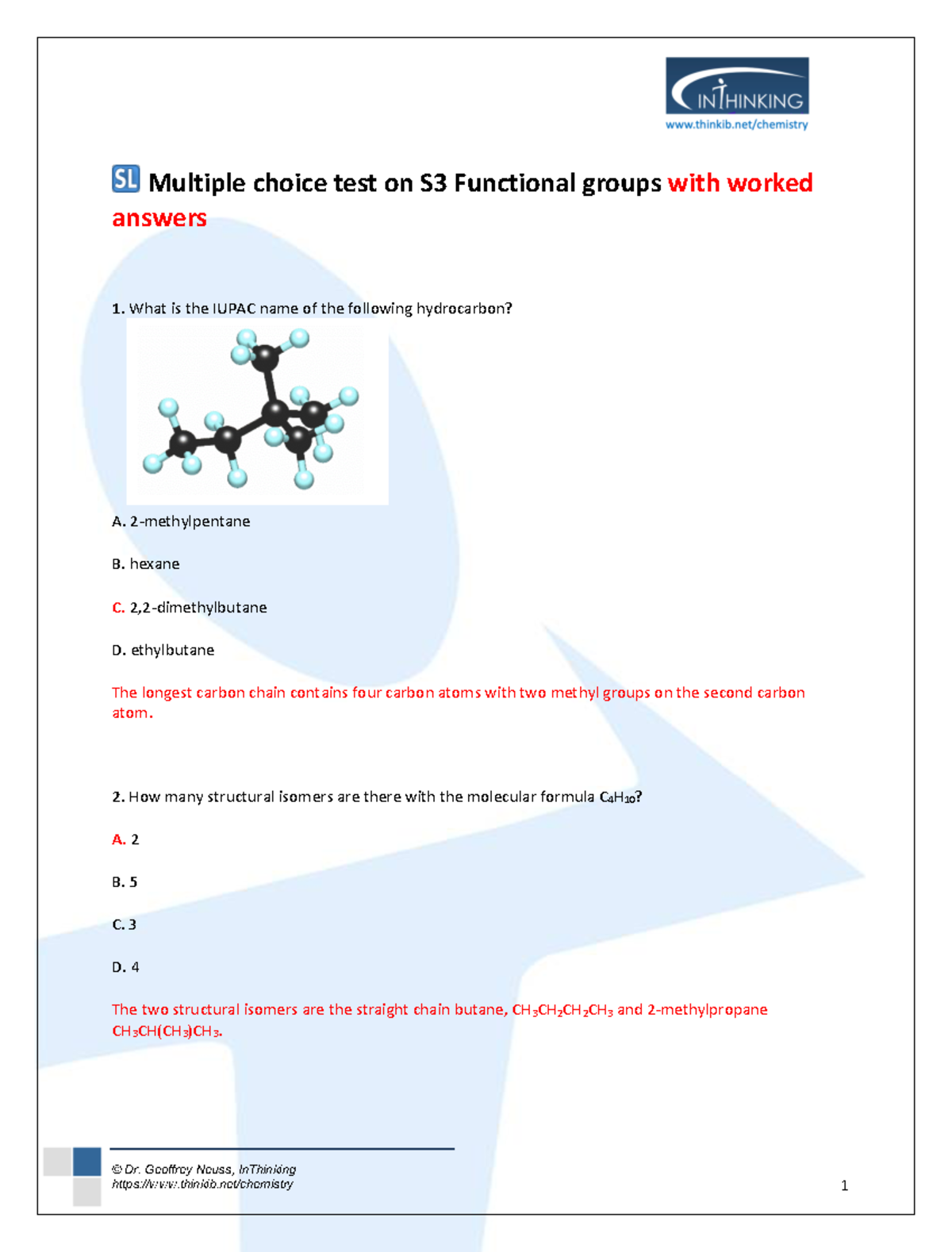 Answer mc-test-s3-functional-groups - © Dr. Geoffrey Neuss, InThinking ...