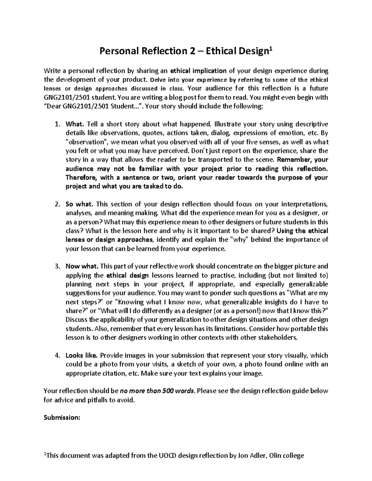 Personal Reflection 2-Ethical Design - 1 This document was adapted from ...