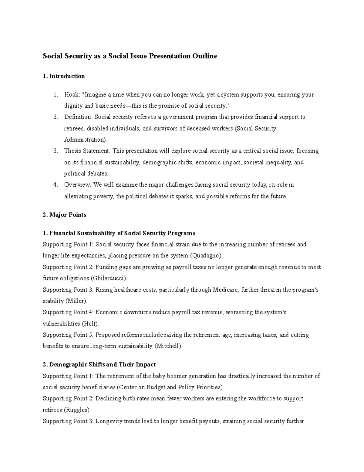 Social Security as a Social Issue Presentation Outline - Social ...