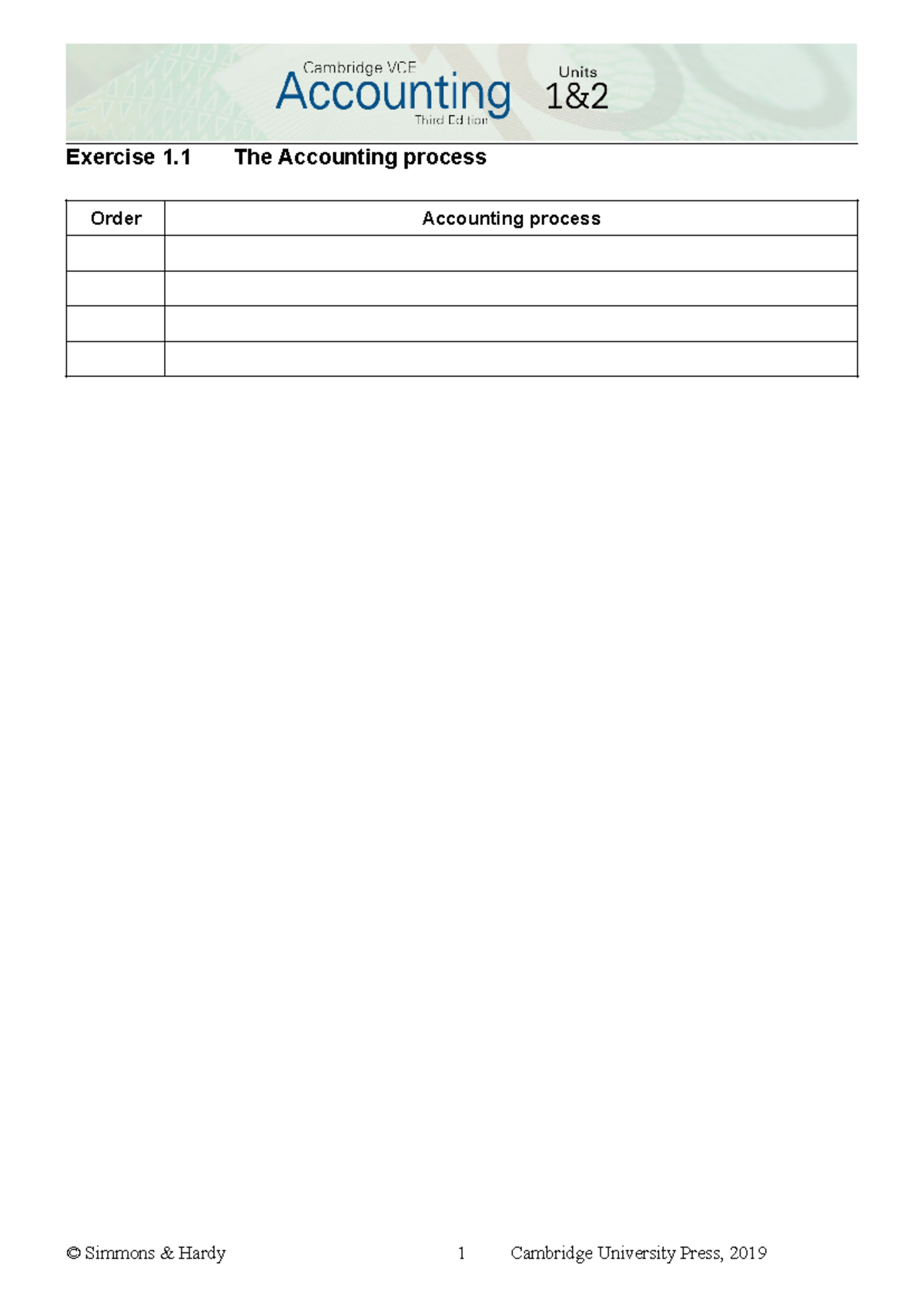 Acc12 Workbook 1 - Exercises for Chapter 1 - Exercise 1 The Accounting ...