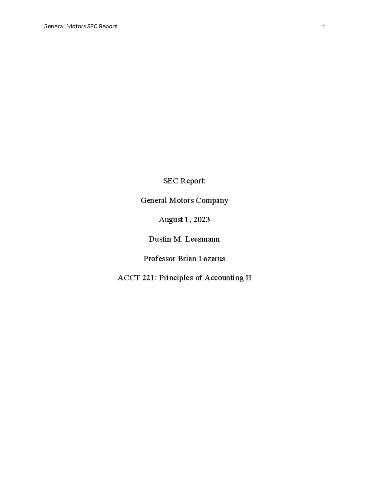 General Motors SEC 10-K Report - SEC Report: General Motors Company ...