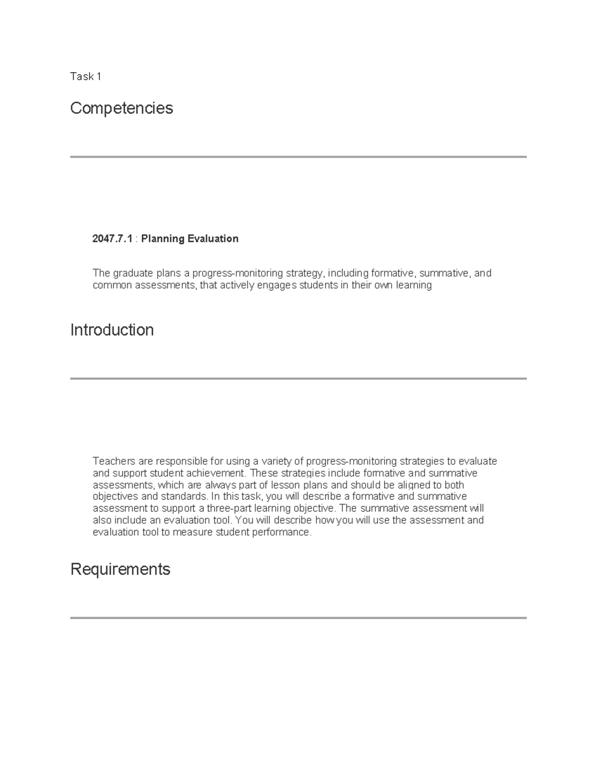 D093 tasks - Task 1 Competencies 2047.7 : Planning Evaluation The ...