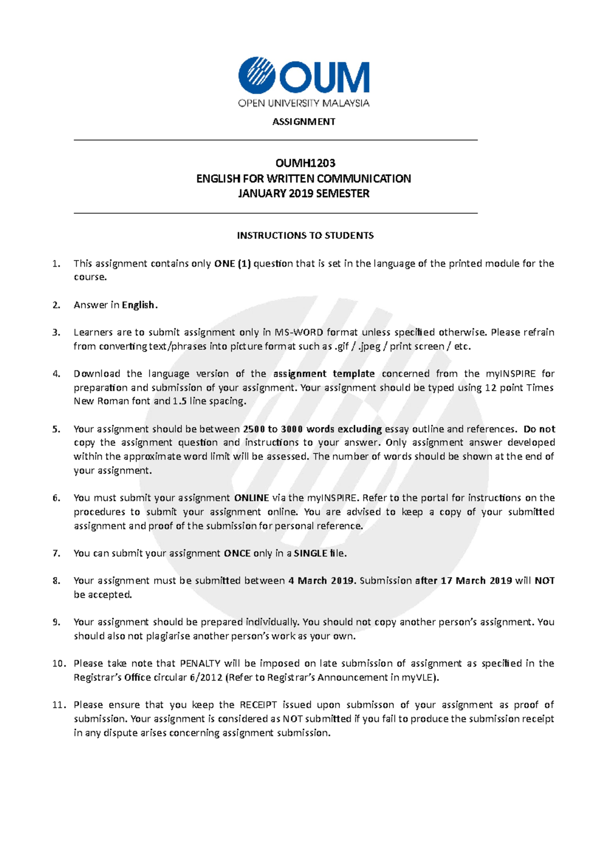 44490 - SOALAN ASSIGNMENT - English for Written Communication - OUM ...