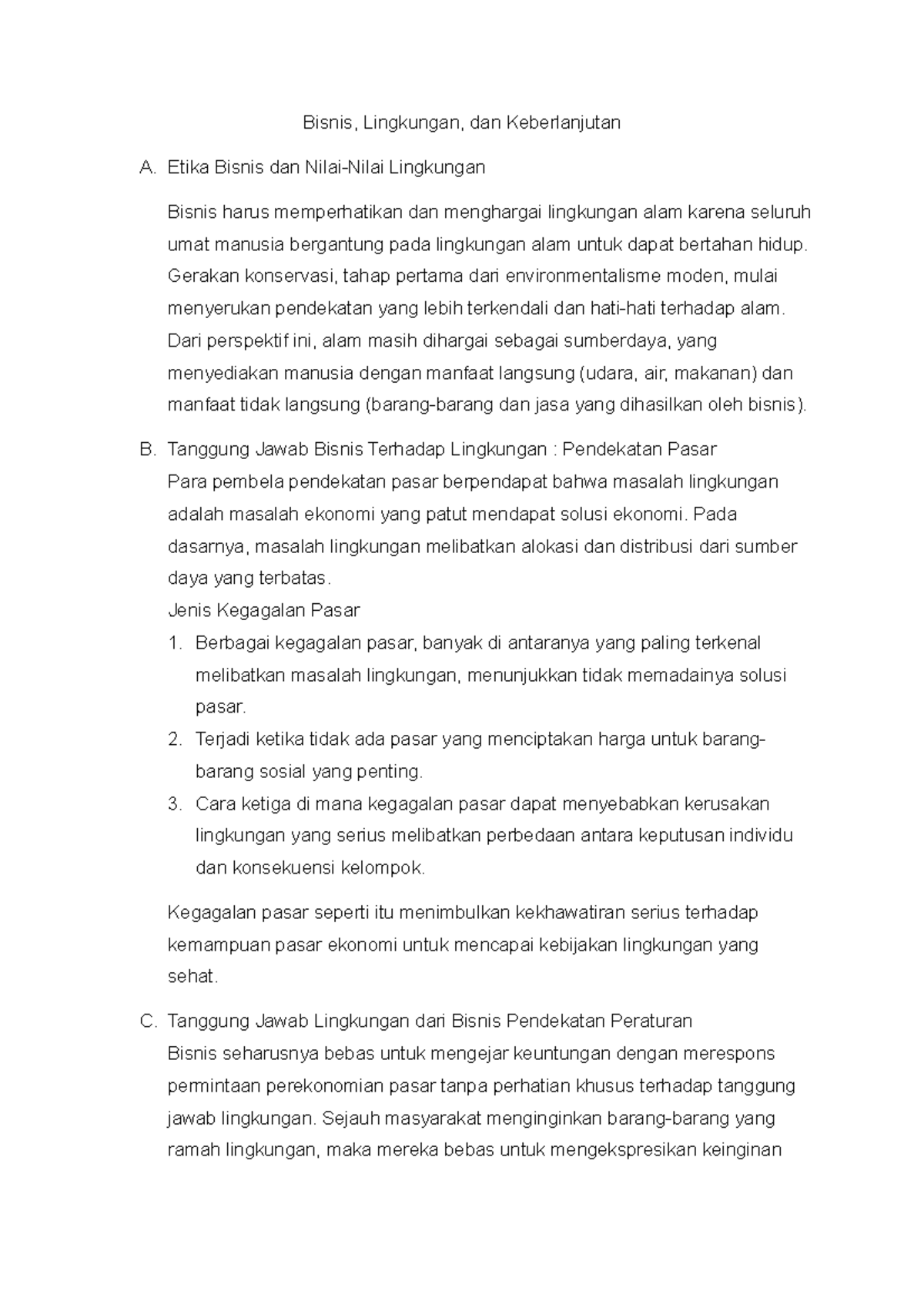 Bisnis, Lingkungan, dan Keberlanjutan - Etika Bisnis dan Nilai-Nilai ...