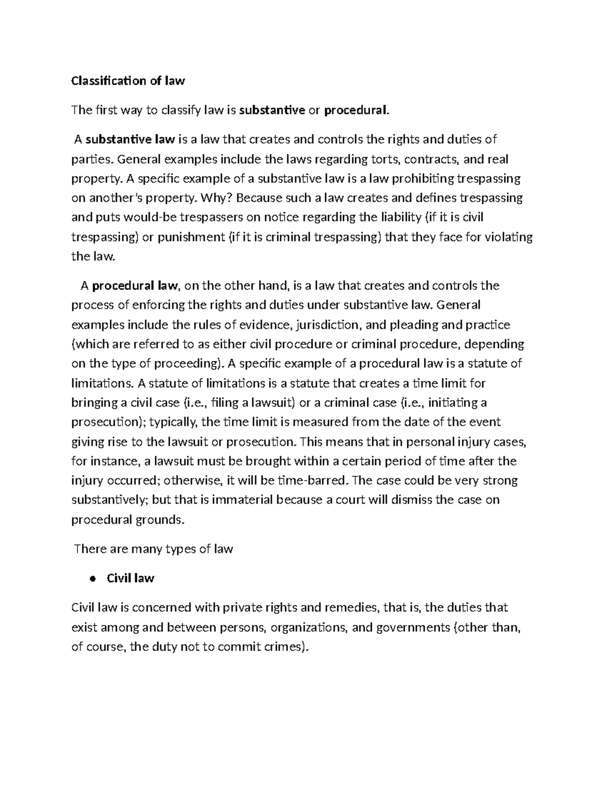 Classification of law - notes - Classification of law The first way to ...