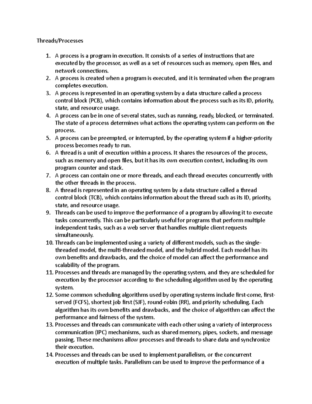 Threads Processes - Threads/Processes A process is a program in ...