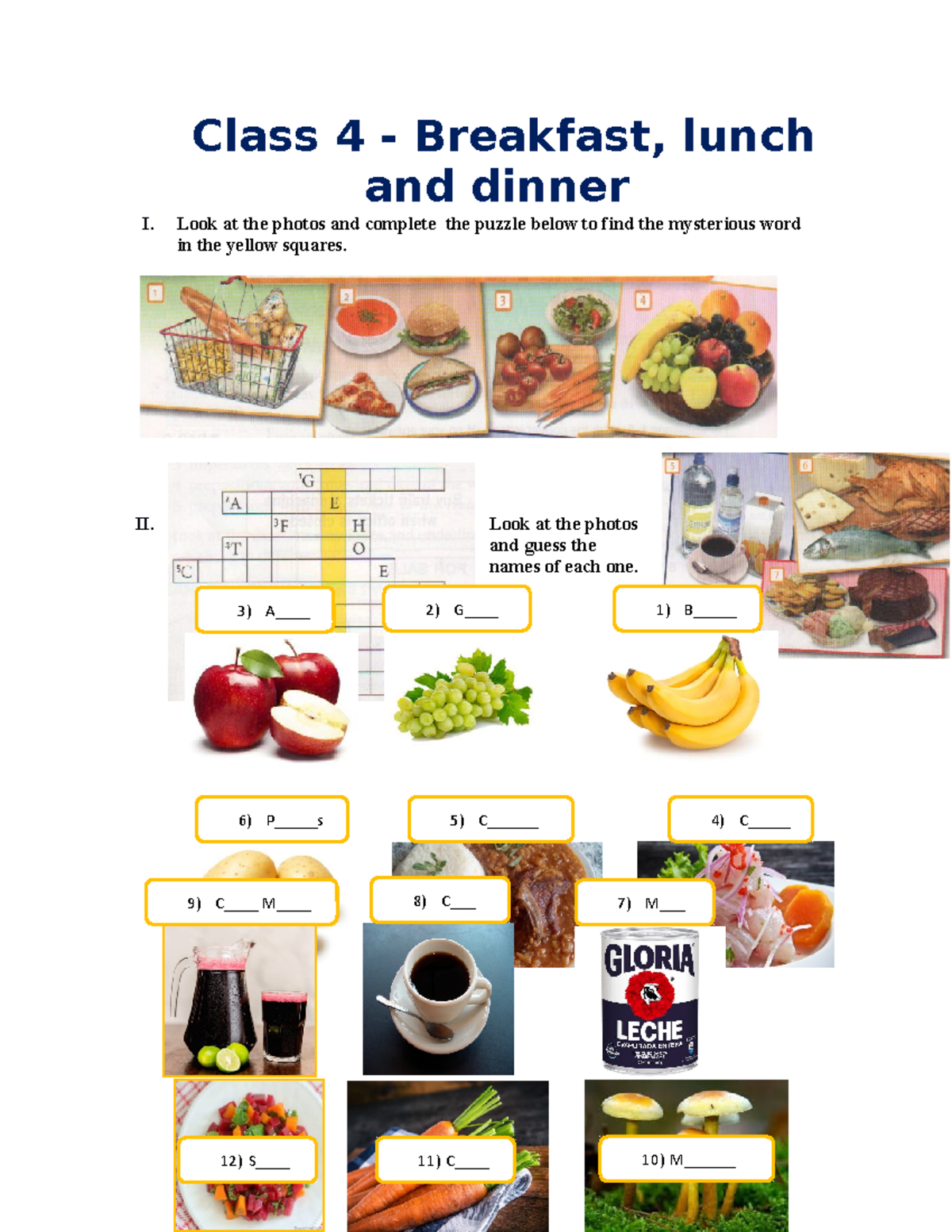 Lesson 4 - Good luck - Class 4 - Breakfast, lunch and dinner I. Look at ...