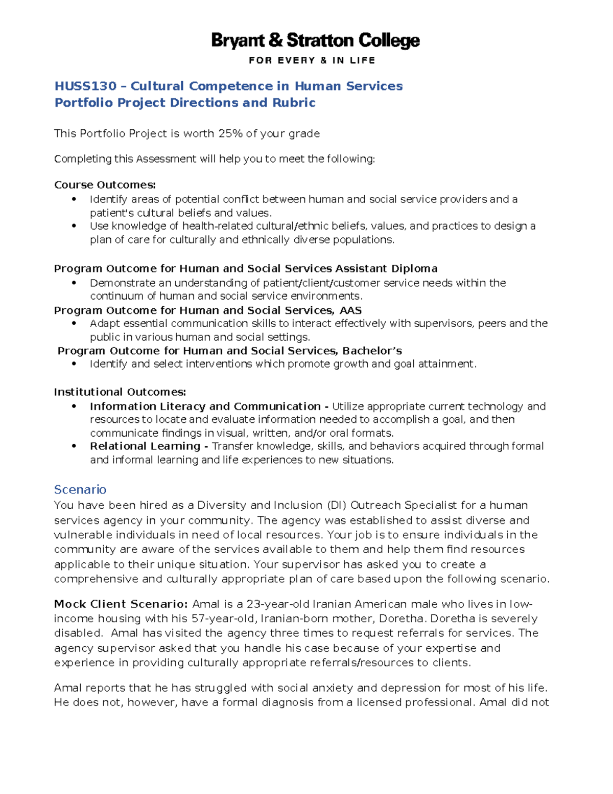 HUSS130 - Portfolio Project Directions and Rubric - HUSS130 – Cultural ...