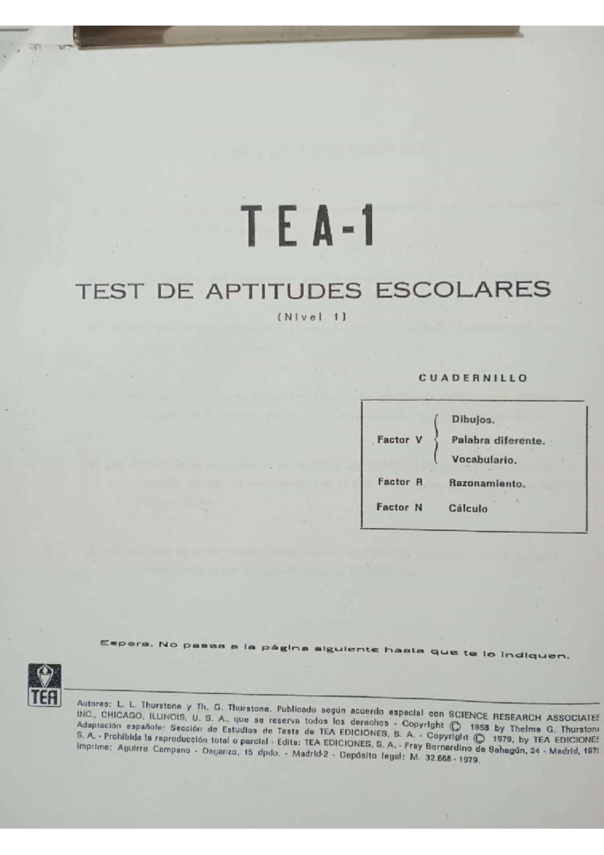 TEA-1 Resumido - Pruebas psicológicas 2 - Studocu