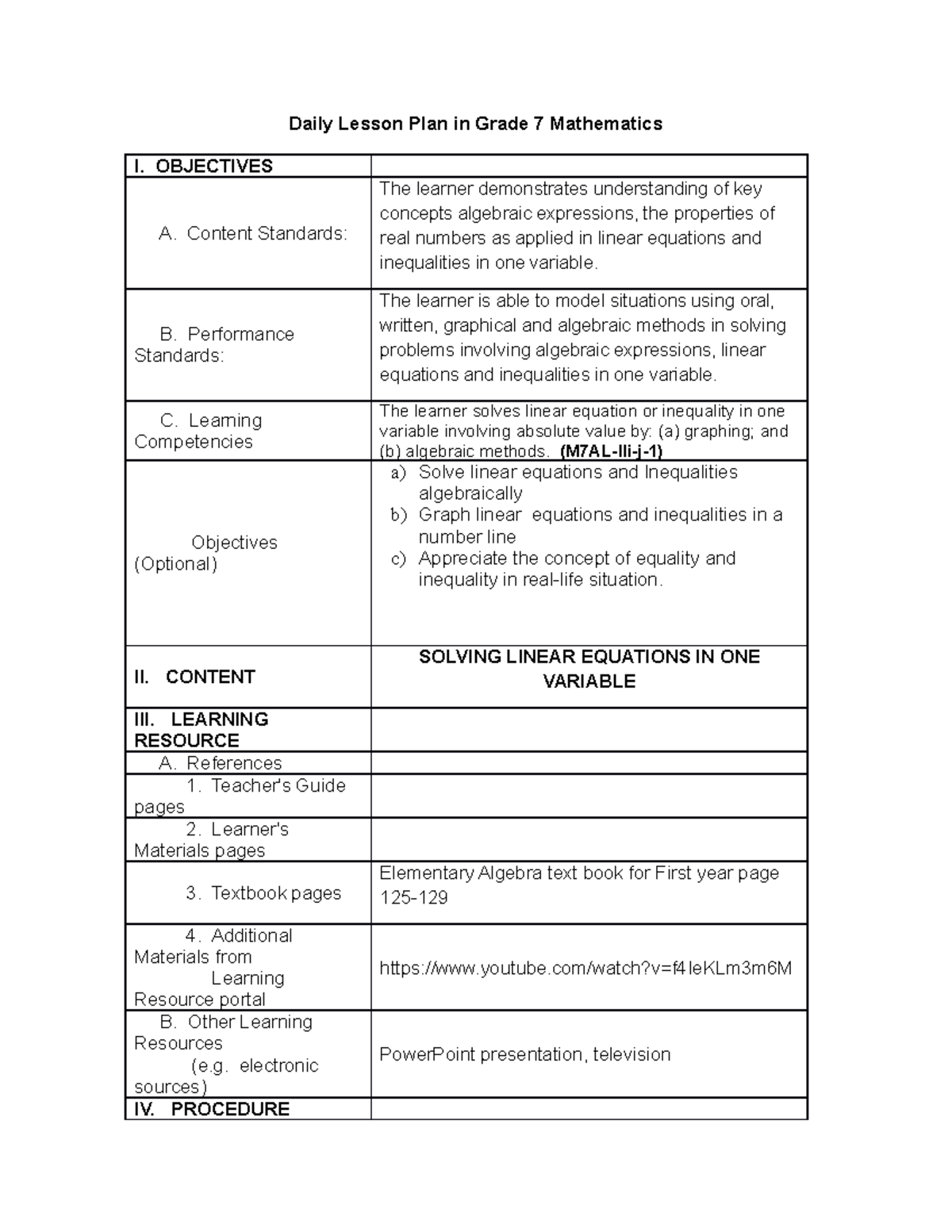 Graphing Linear Inequalities-1 - Daily Lesson Plan in Grade 7 ...