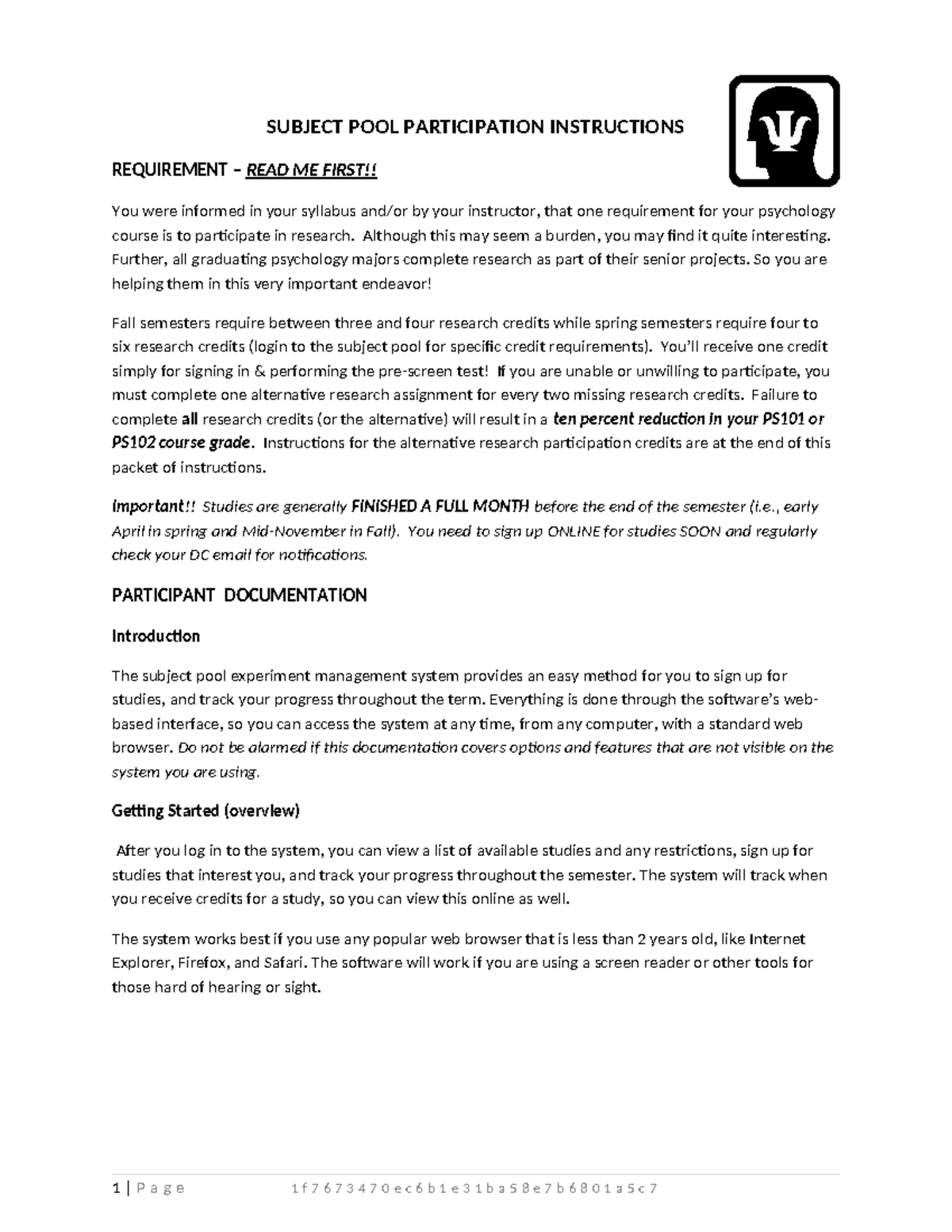 Participant instructions - Subject Pool Updated 2019 - SUBJECT POOL ...