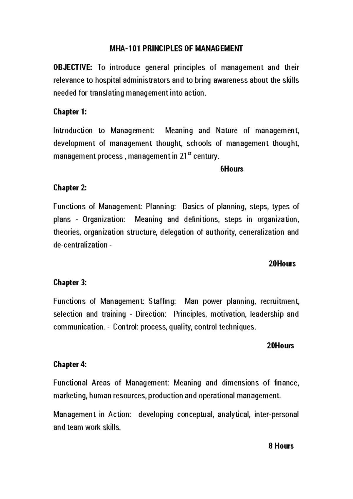 Principles OF Management Syllabus.docx - MHA-101 PRINCIPLES OF ...