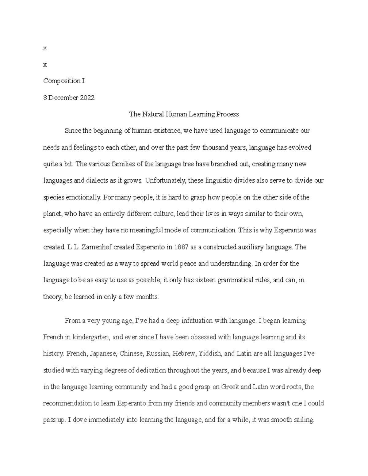 The Natural Human Learning Process - x x Composition I 8 December 2022 ...