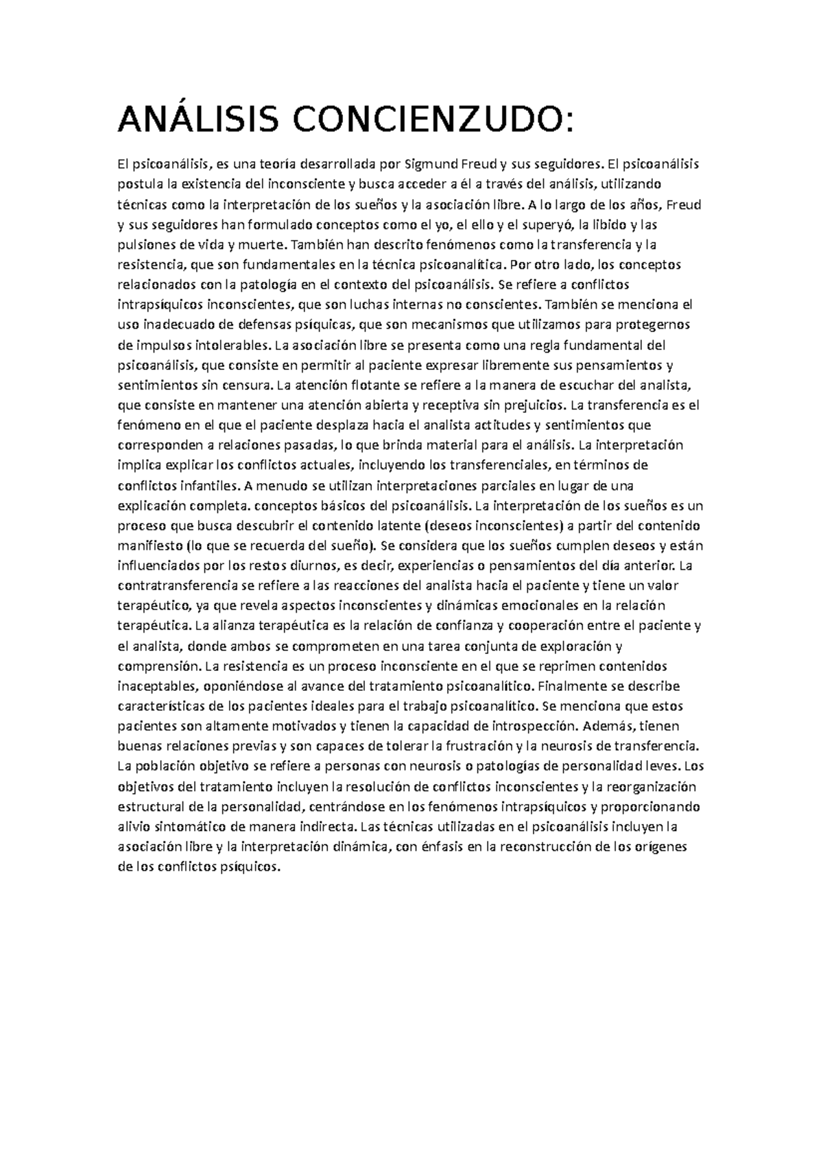 Análisis Concienzudo-semana 12 - ANÁLISIS CONCIENZUDO: El psicoanálisis ...