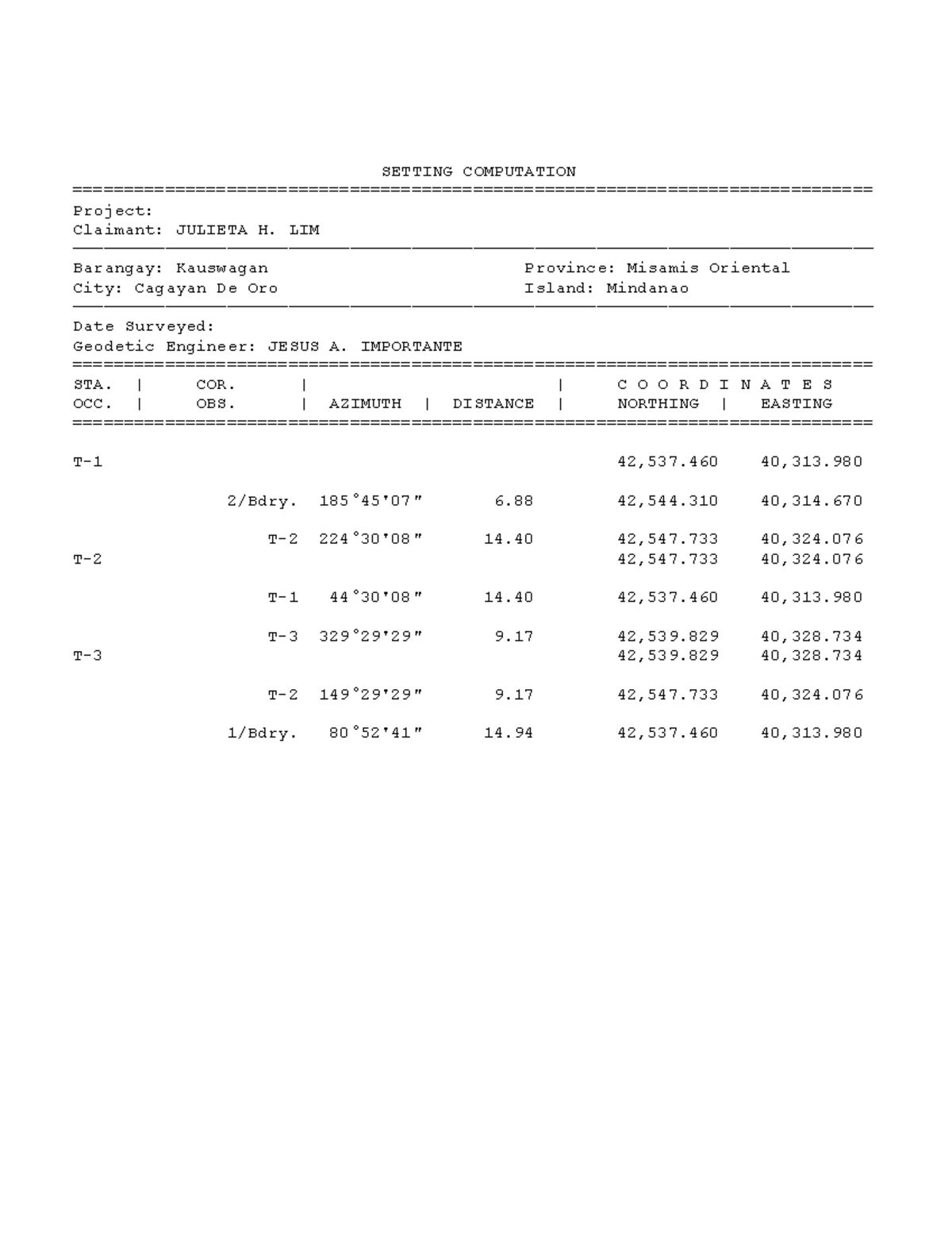 Traverse template - notes - SETTING COMPUTATION - Studocu