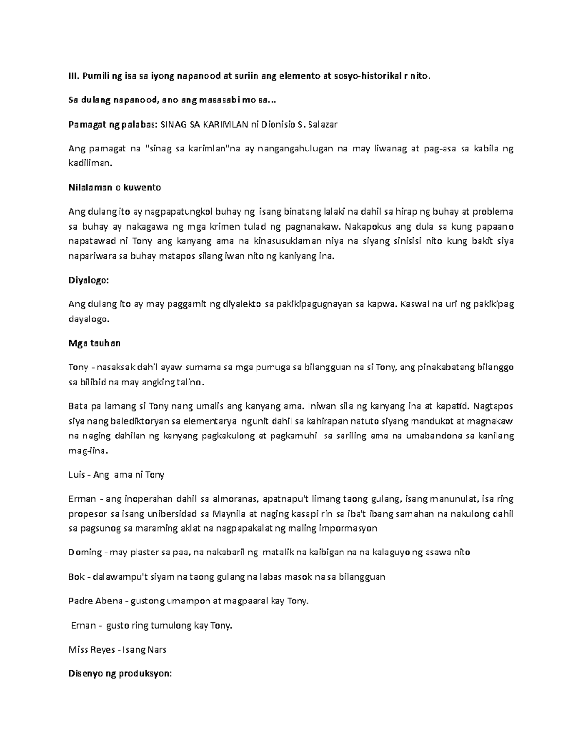 Liwanag sa Karimlan (literary ANALYSIS) a Philippine literature - III ...