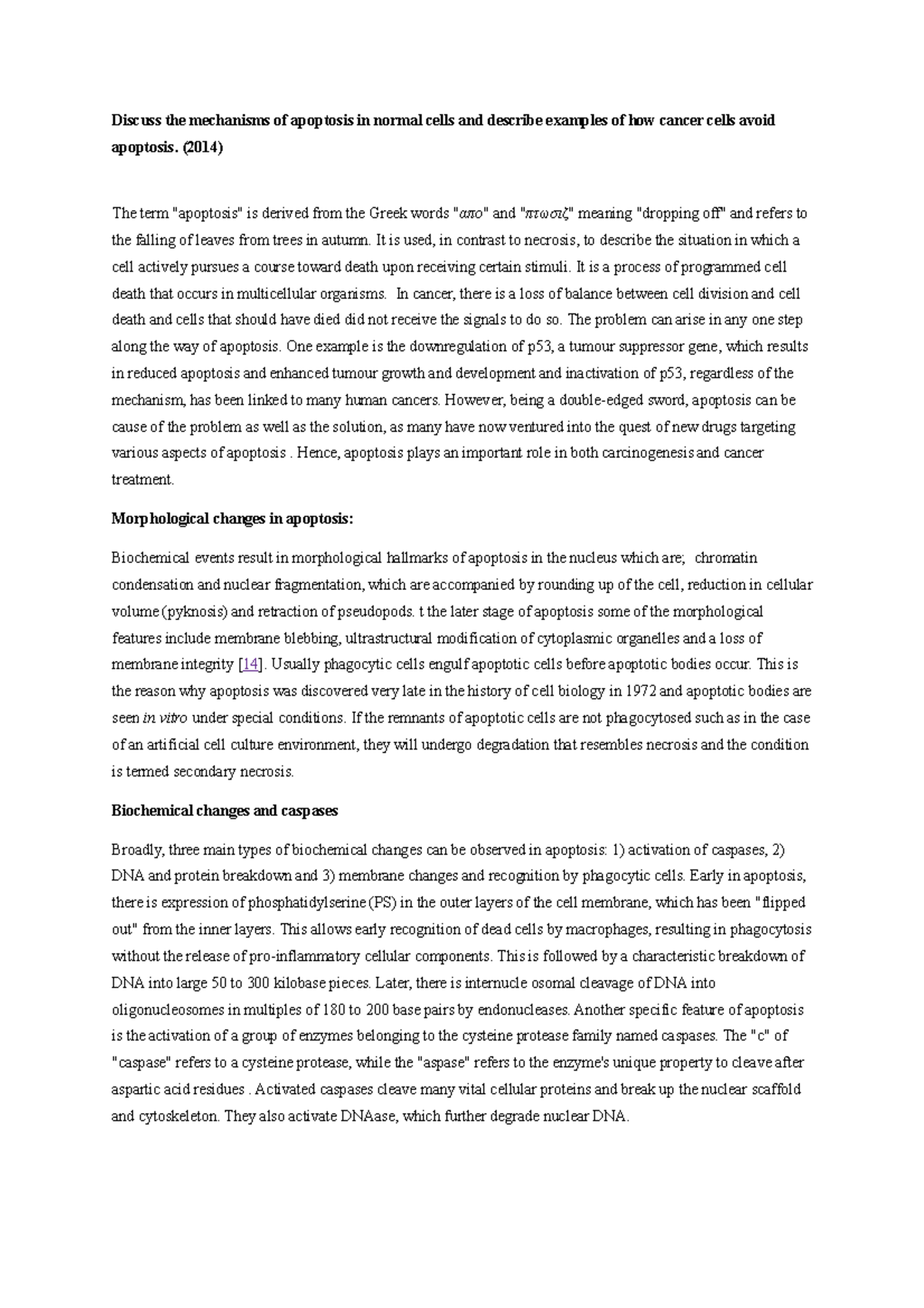 Apoptosis essay - Lecture notes 3 - Discuss the mechanisms of apoptosis ...