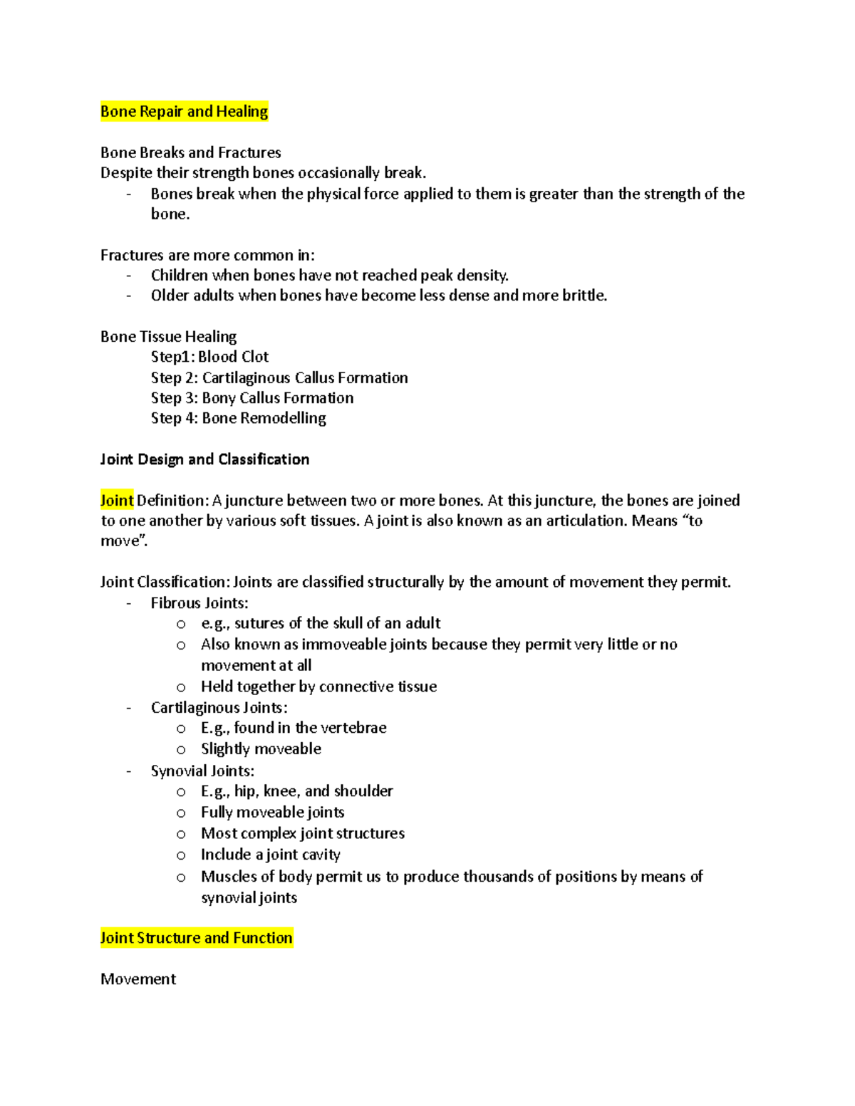 Bone Repair and Healing Notes 4 - Bone Repair and Healing Bone Breaks ...