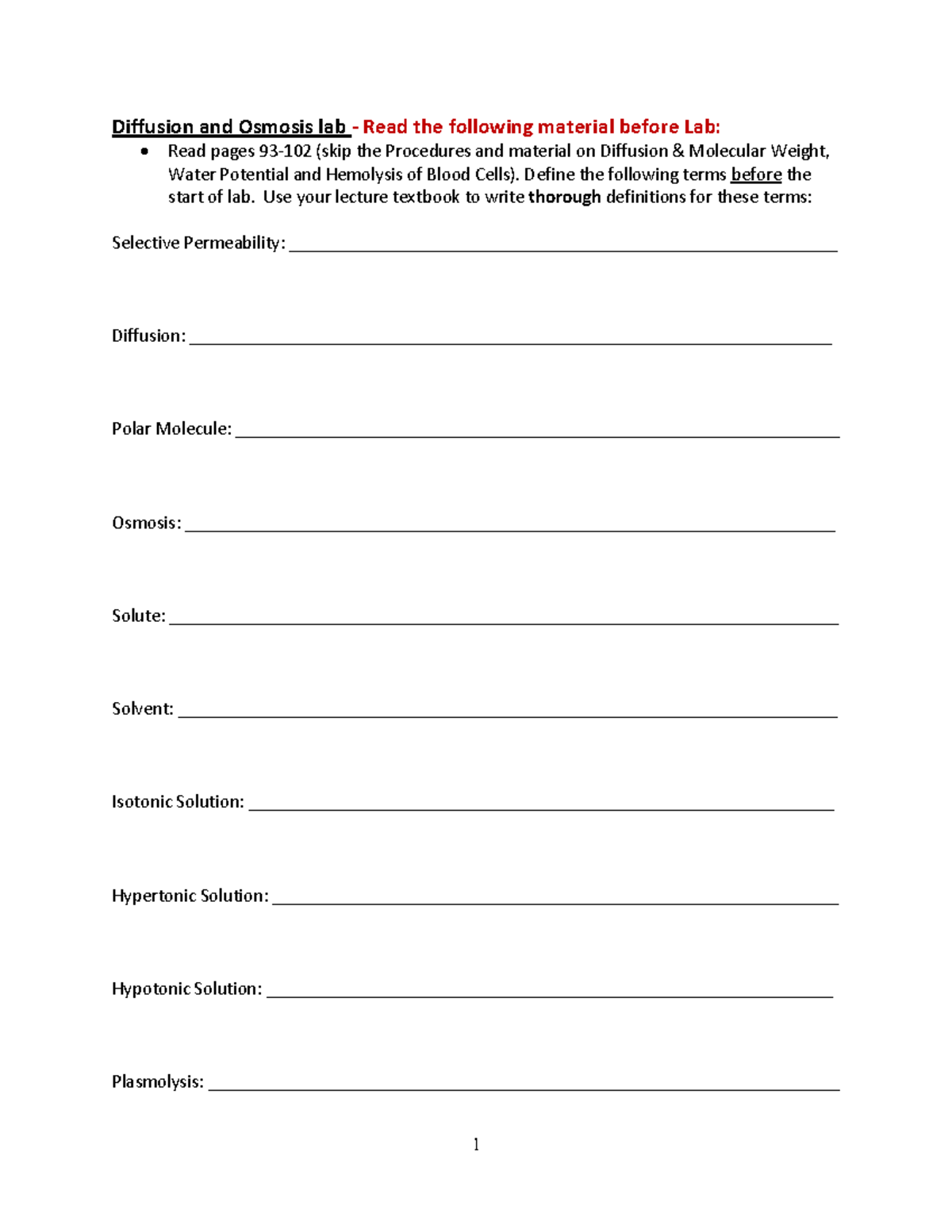 Diffusion and Osmosis Student Handout-F17 - 1 Diffusion and Osmosis lab ...
