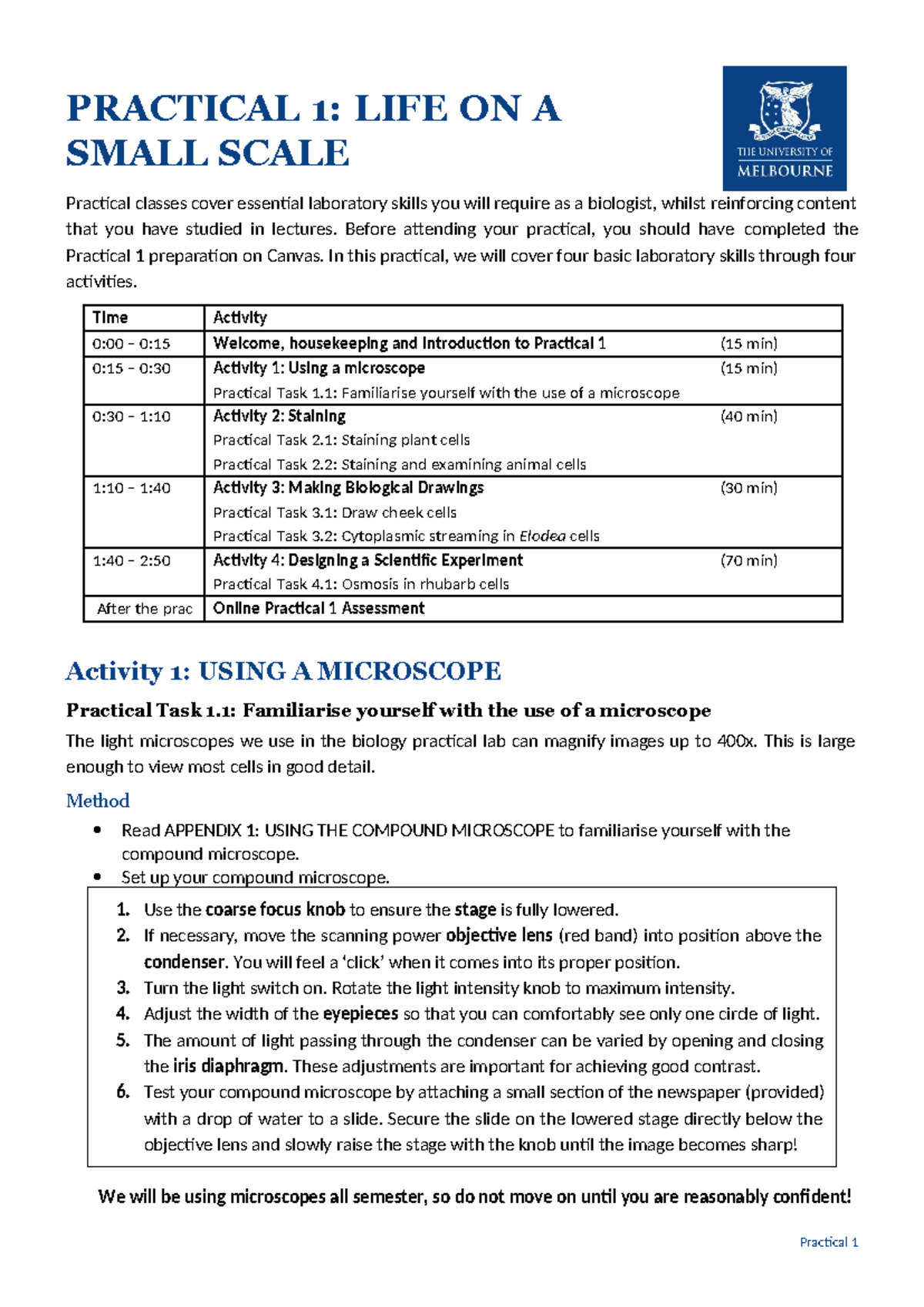 BIOL1000x Practical 1 Sem1 2023 - Practical 1 PRACTICAL 1: LIFE ON A ...