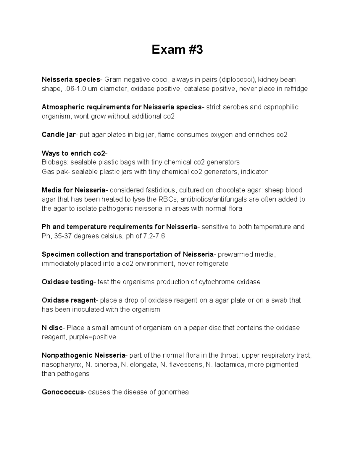 Exam #3 clt - exam study guides - Exam Neisseria species- Gram negative ...