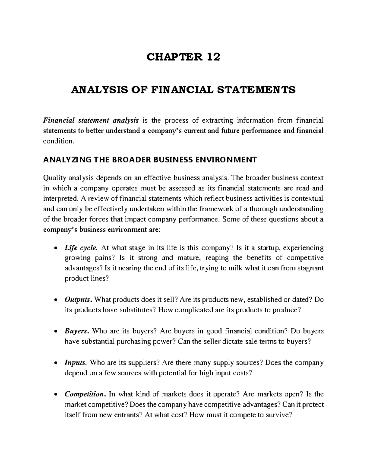 Group 2 Analysis OF Financial Statements - CHAPTER 12 ANALYSIS OF ...