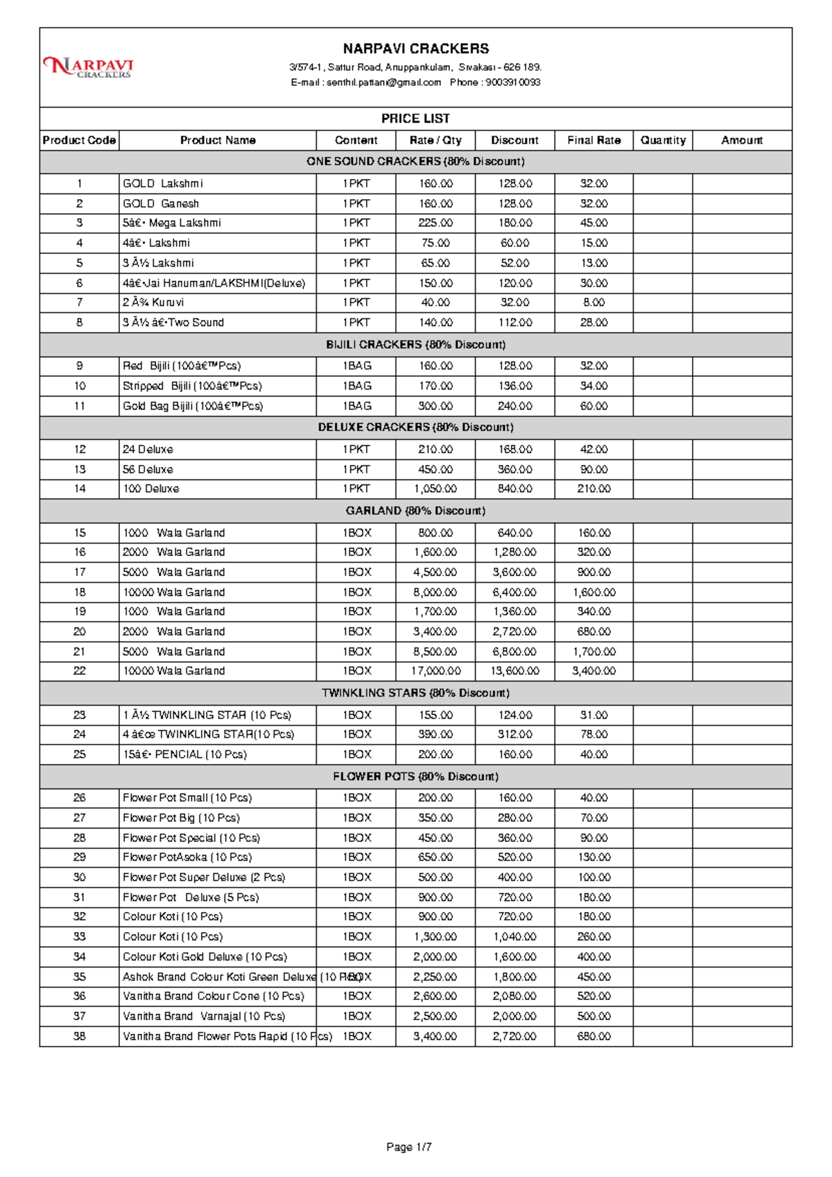 Crackers price List 2024 - 3/574-1, Sattur Road, Anuppankulam,Sivakasi ...