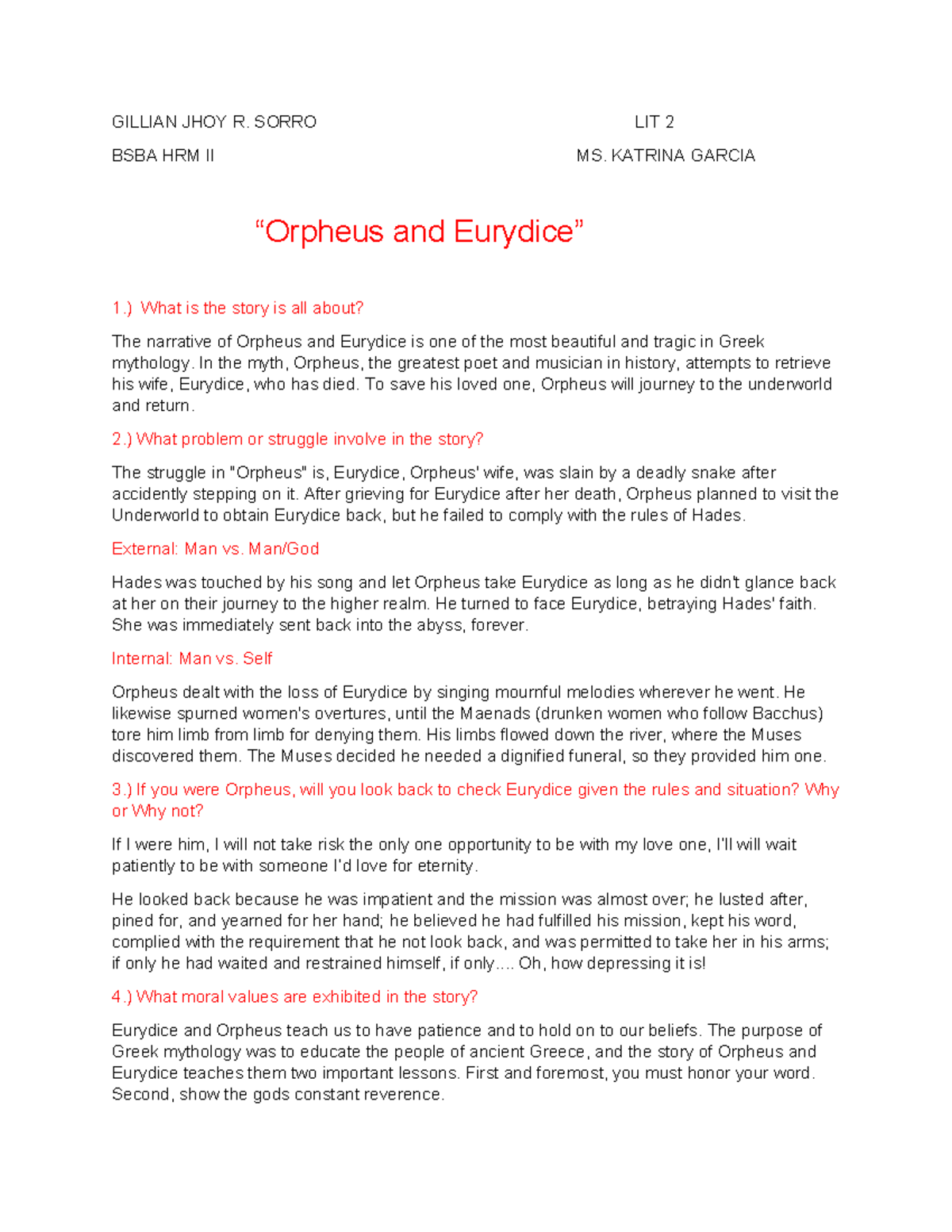 orpheus and eurydice summary 202499 literature academic year 2023-2024 - GILLIAN JHOY R. SORRO ...