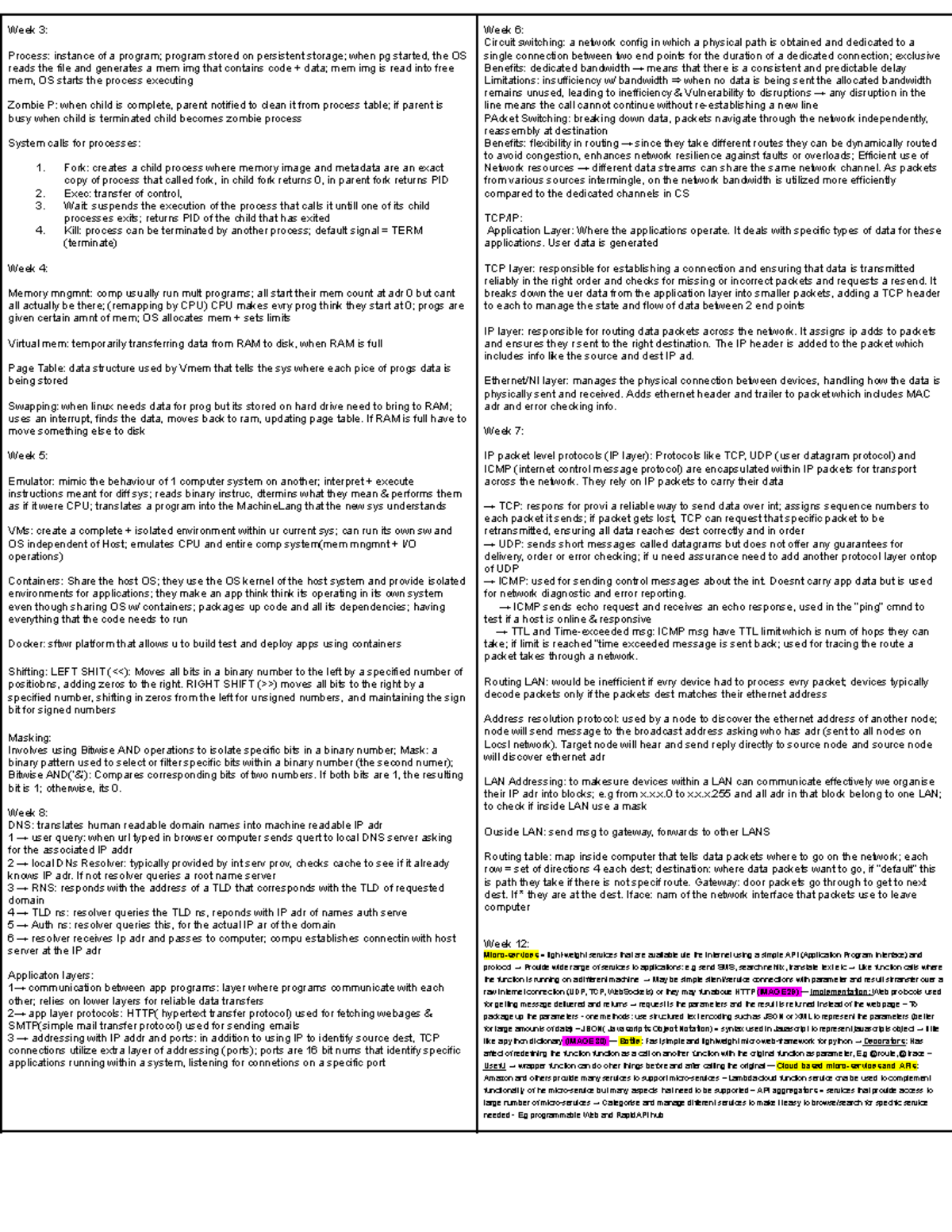 Cheat sheet - Week 3: Process: instance of a program; program stored on ...