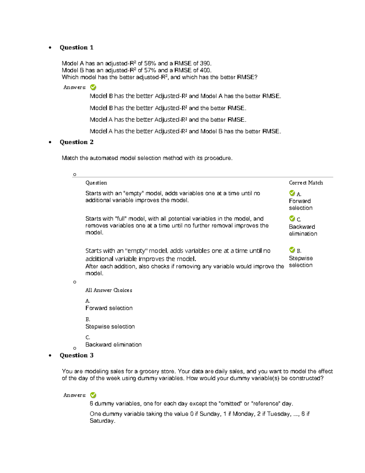 MCQ 3 - Multiple Choice Question Answers - • Question 1 Model A has an ...