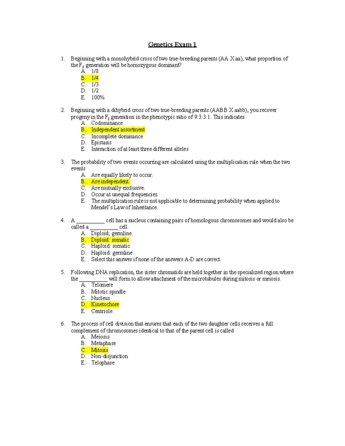 Genetics Exam 1 4 SI Practice Genetics Exam 1 Beginning With A 