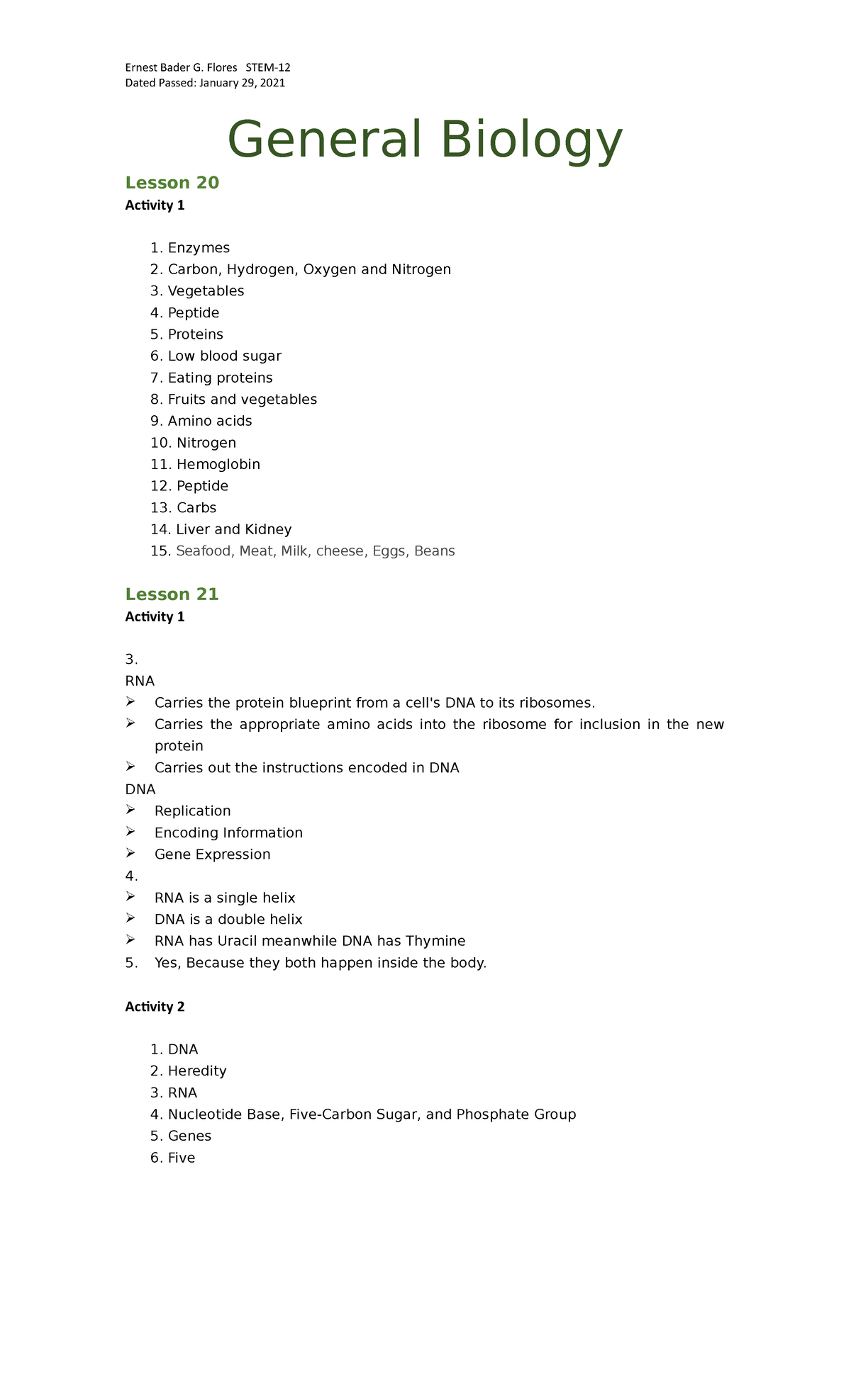 GB Lesson 20 - 25 activities - Dated Passed: January 29, 2021 General ...