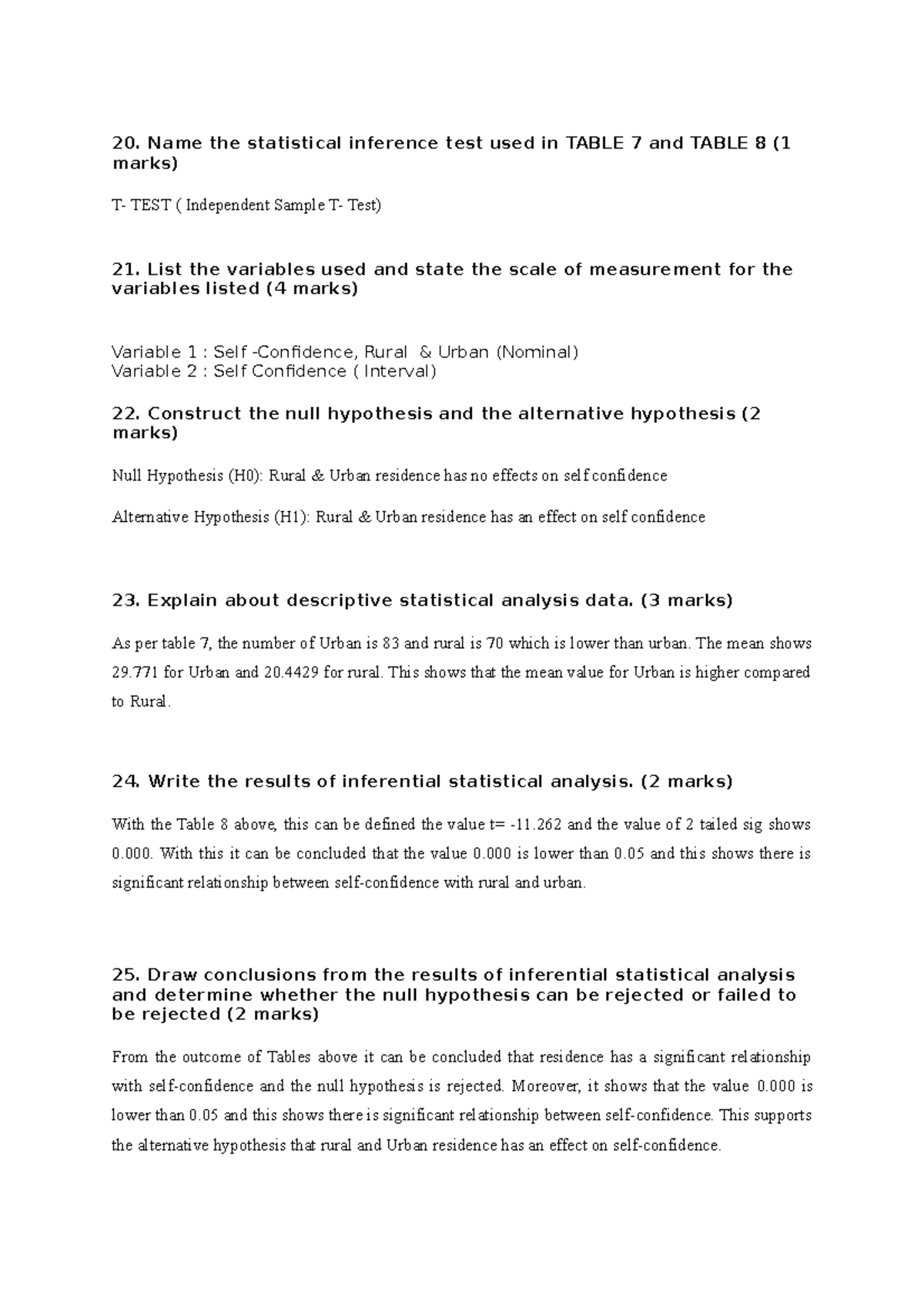 T- Test Answers - Statistics data - Name the statistical inference test ...