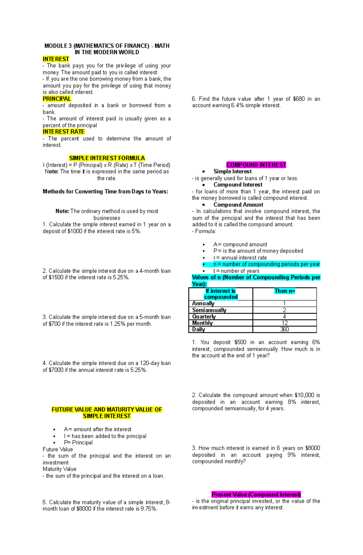 Module 3 - compilation - Math of Finance - MODULE 3 (MATHEMATICS OF ...