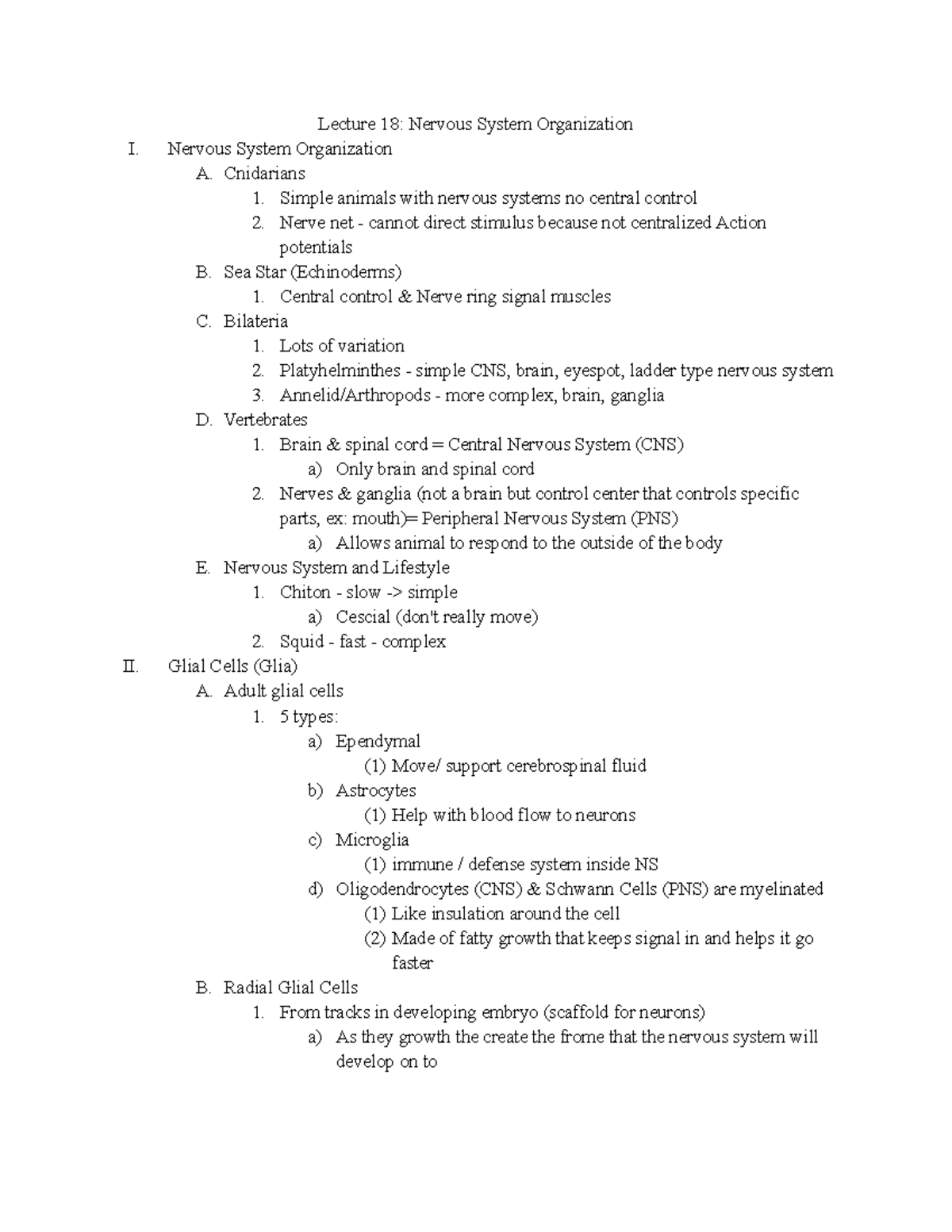 Lecture 18 & 19 General Biology 2 Notes - Lecture 18: Nervous System ...