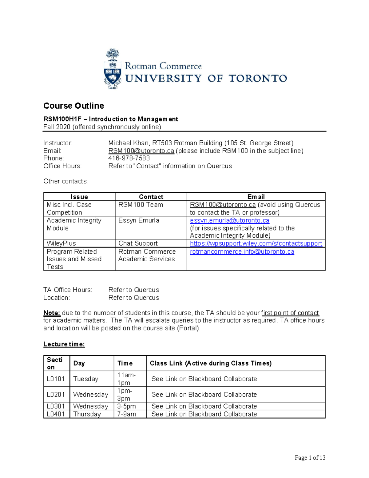 RSM100 Course Syllabus-6 - Warning: TT: undefined function: 32 Course Outline RSM100H1F – - Studocu
