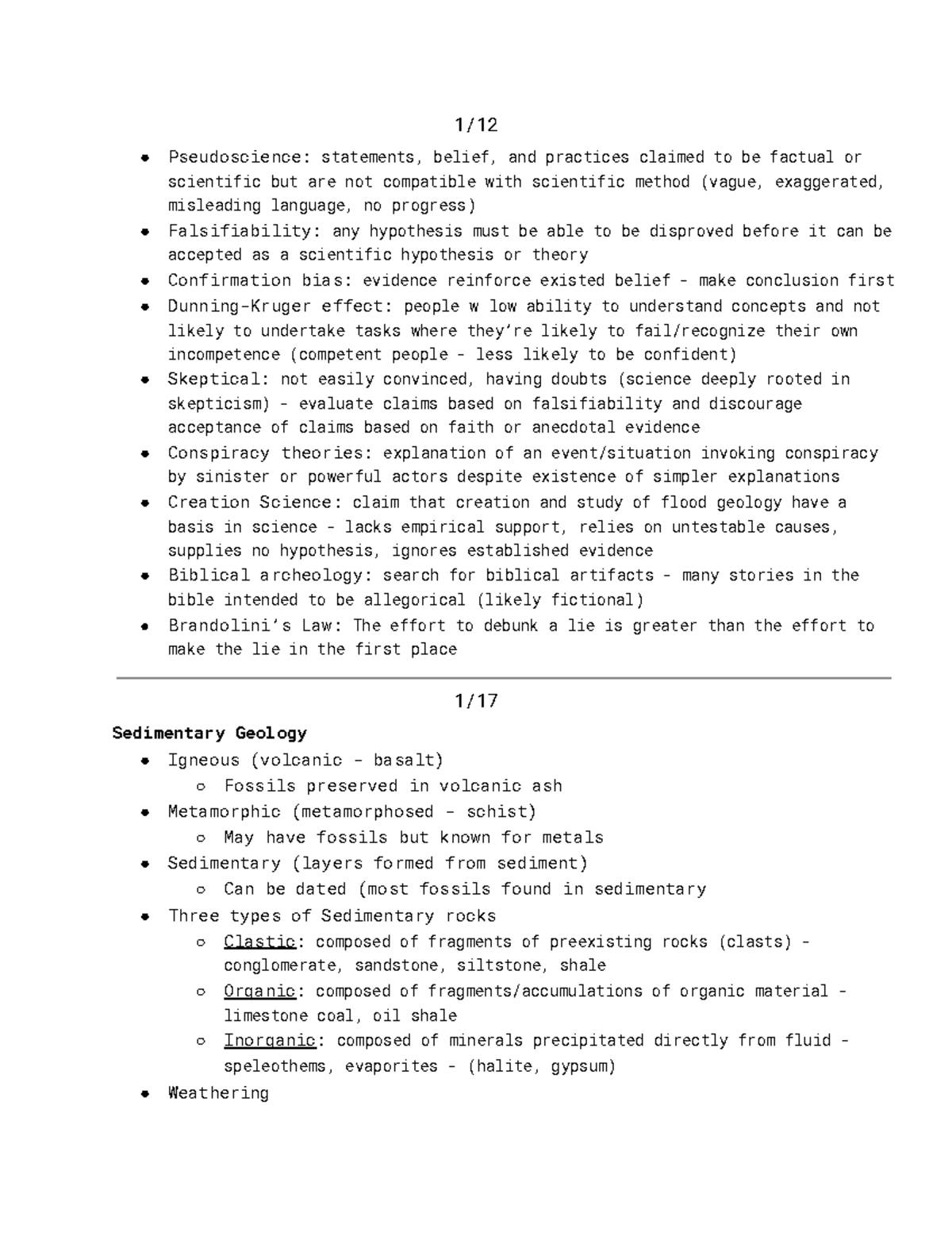 GEOL105 Notes - 1/ Pseudoscience: statements, belief, and practices ...