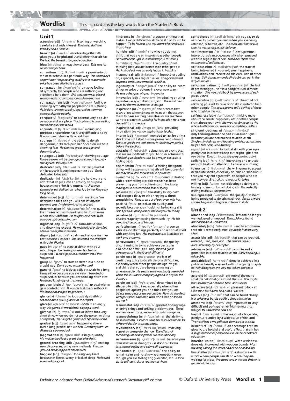 (Wordlist) Insight Upper-intermediate - Definitions adapted from Oxford ...