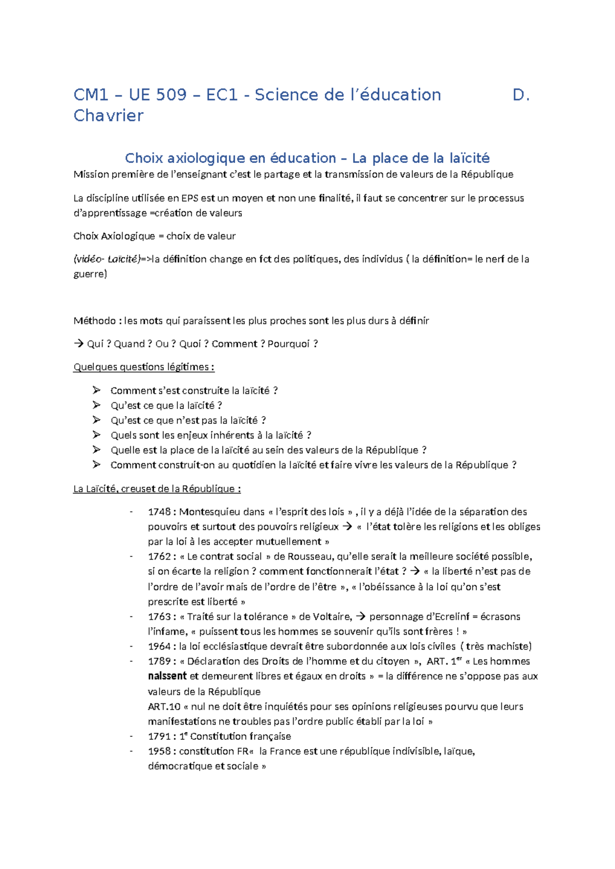 Science de l'éduction - CM1 – UE 509 – EC1 - Science de l’éducation D. Chavrier Choix ...