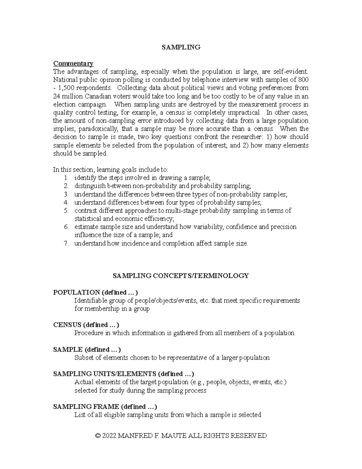 Sampling - work sheet - SAMPLING Commentary The advantages of sampling ...