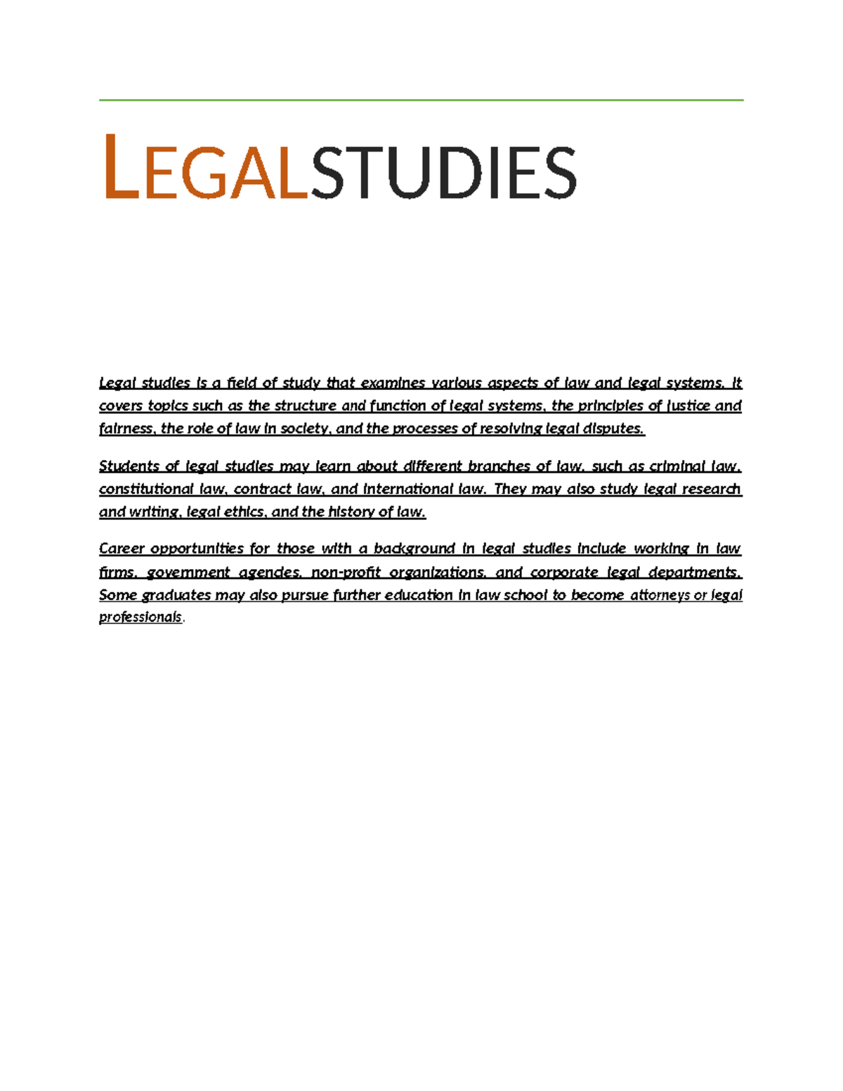 Legalstudies - LEGALSTUDIES Legal studies is a field of study that ...