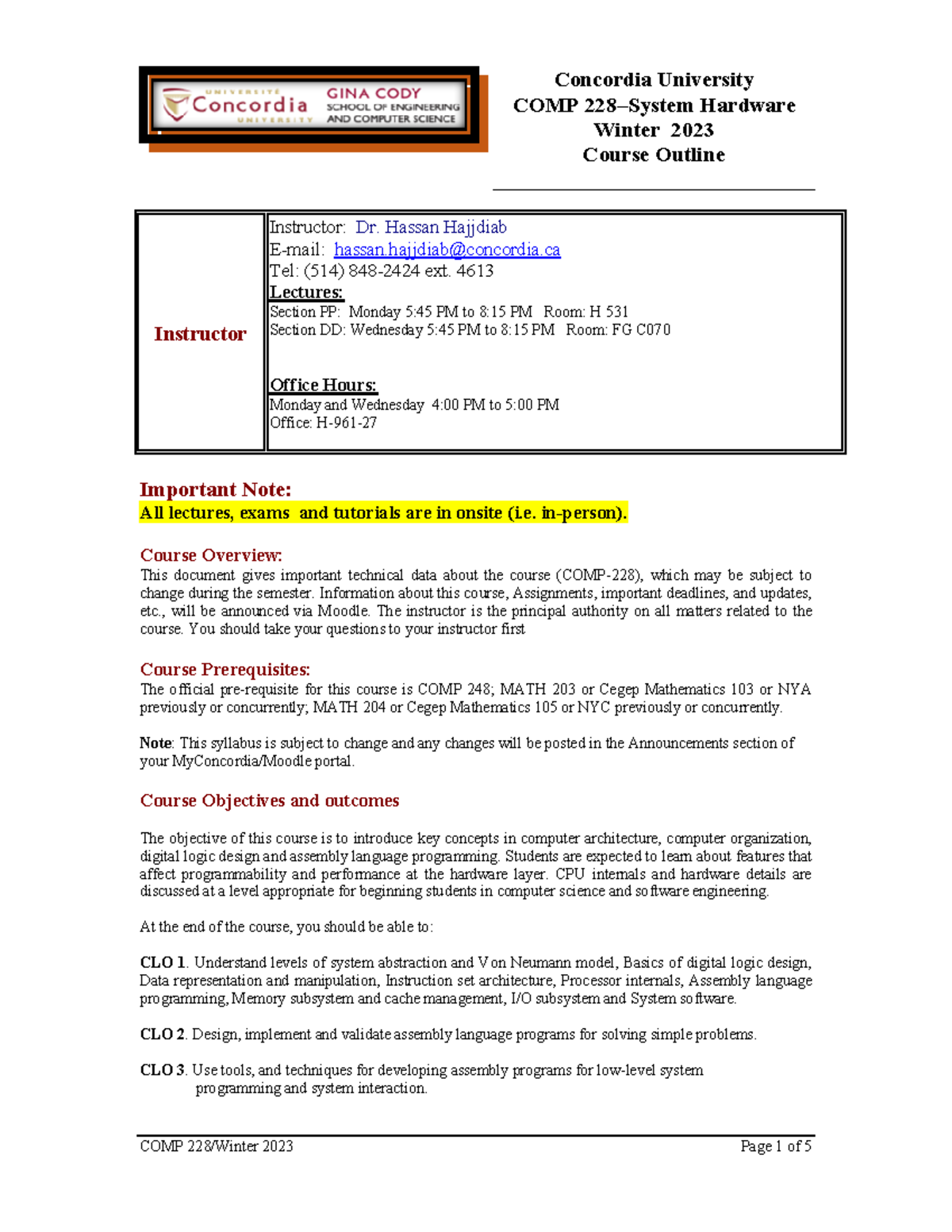 COMP228-Outline-win 2023 - Concordia University COMP 228–System ...