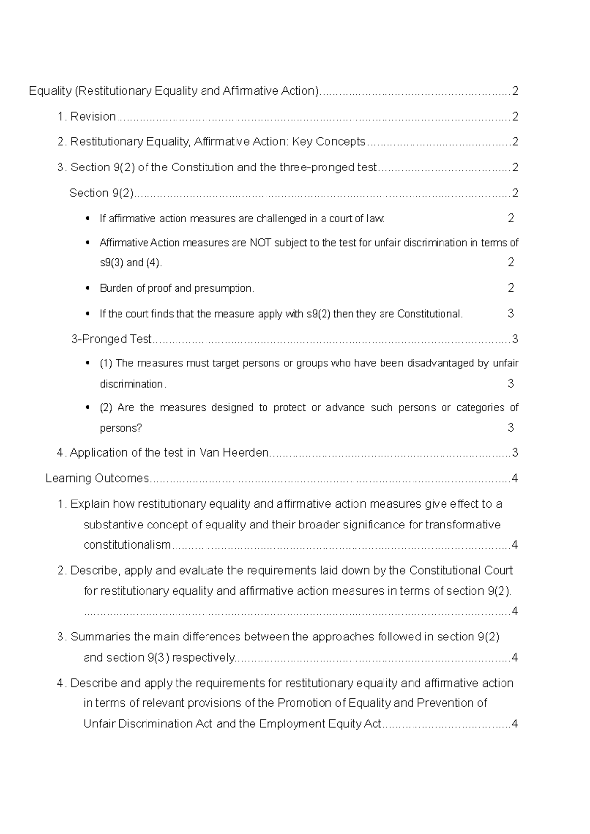 Equality II Notes - Equality (Restitutionary Equality and Affirmative ...