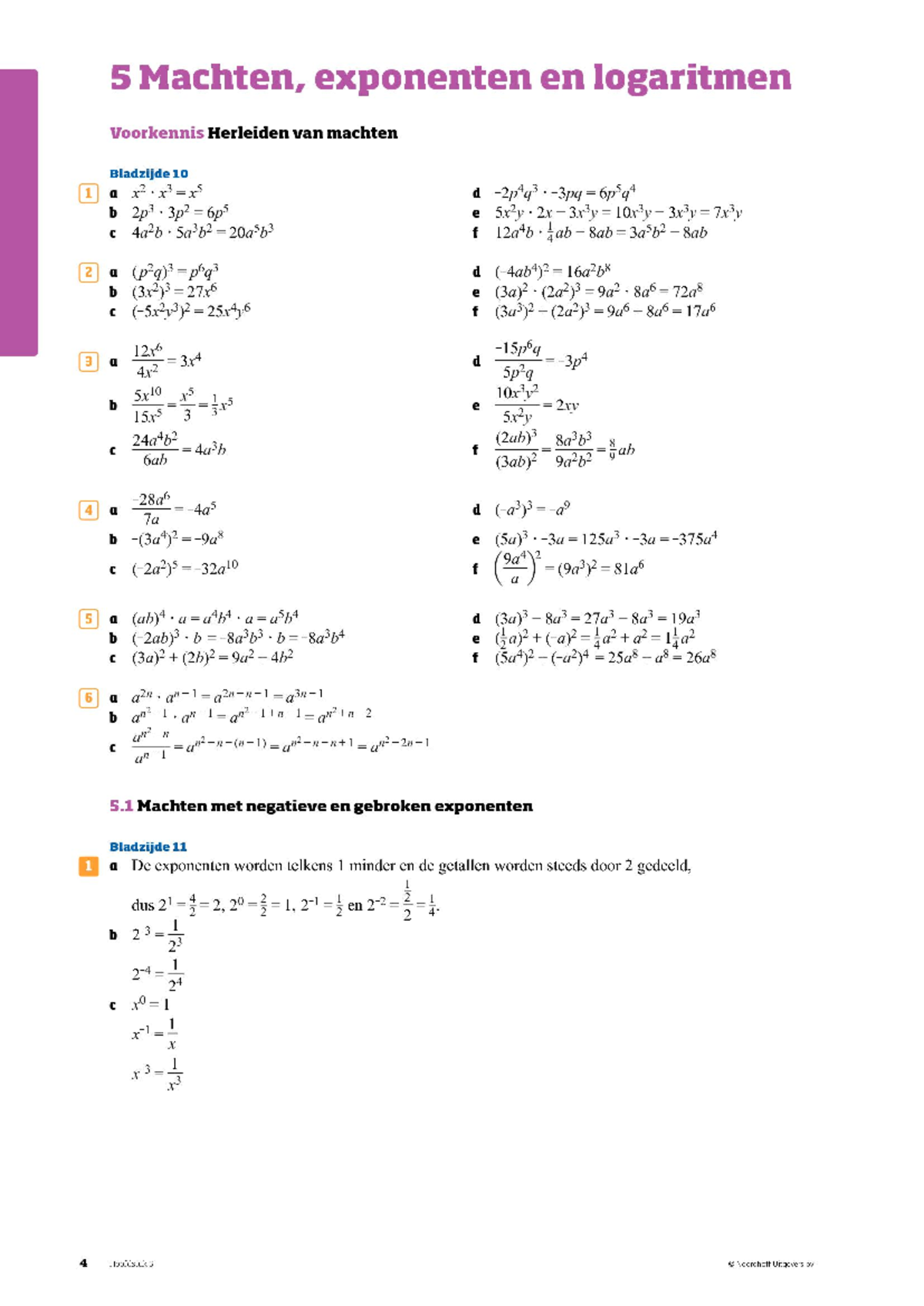 Vwo B H5 uitw - antwoorden h5 - 5 Machten, exponenten en logaritmen Voorkennis Herleiden van ...